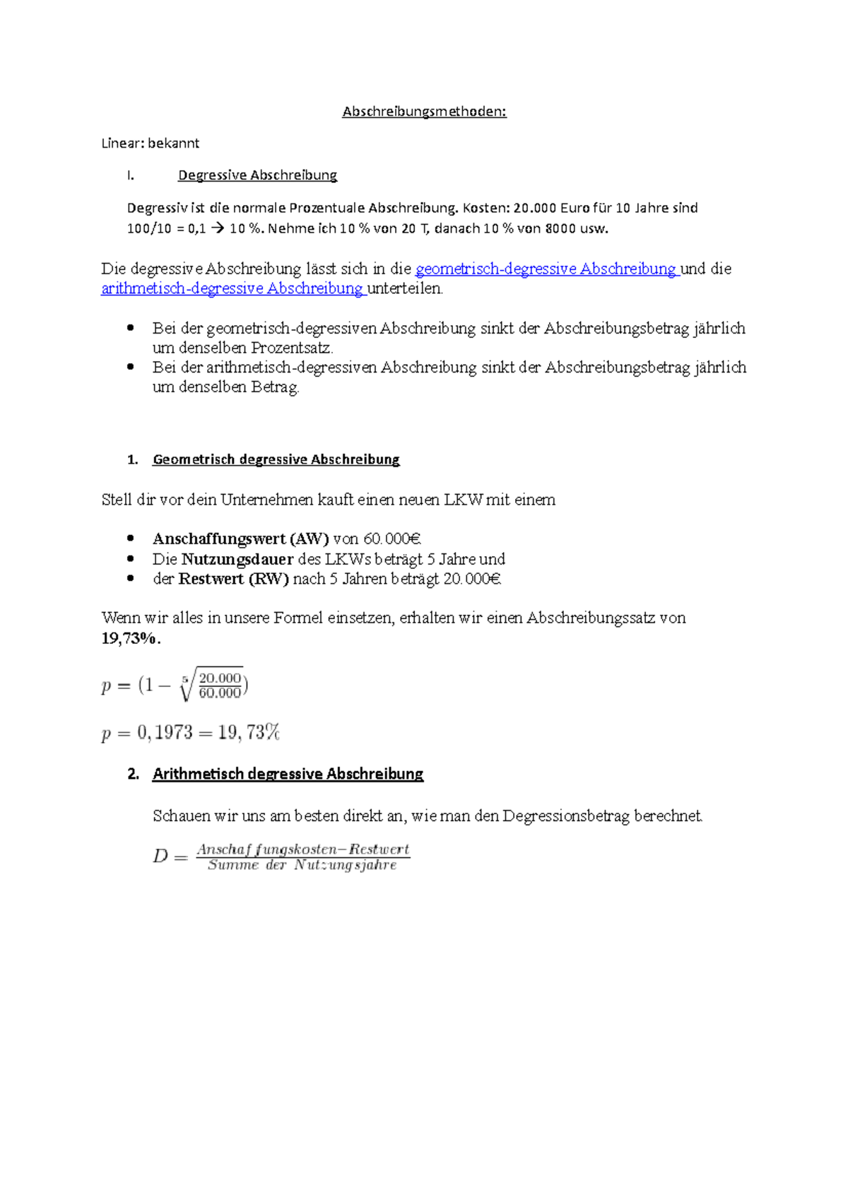 Abschreibungsmethoden - Abschreibungsmethoden: Linear: bekannt I ...