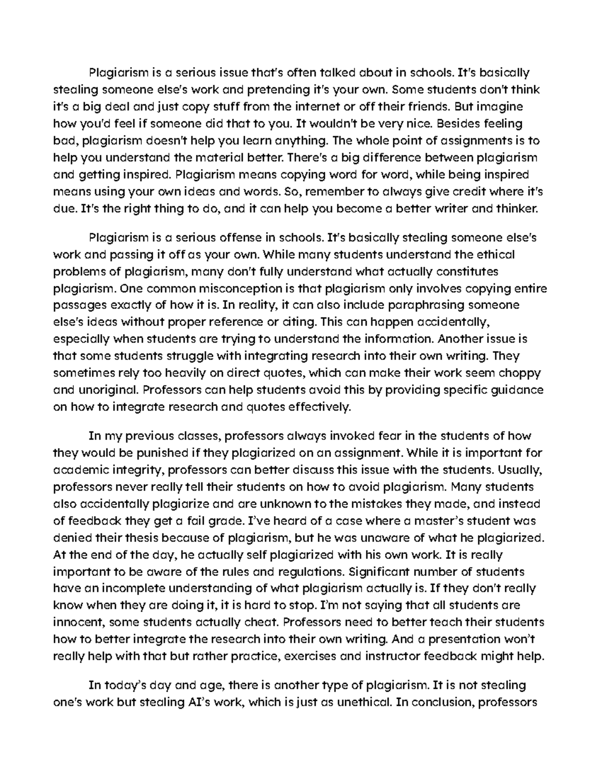 Reflection 2 - Plagiarism is a serious issue that's often talked about ...