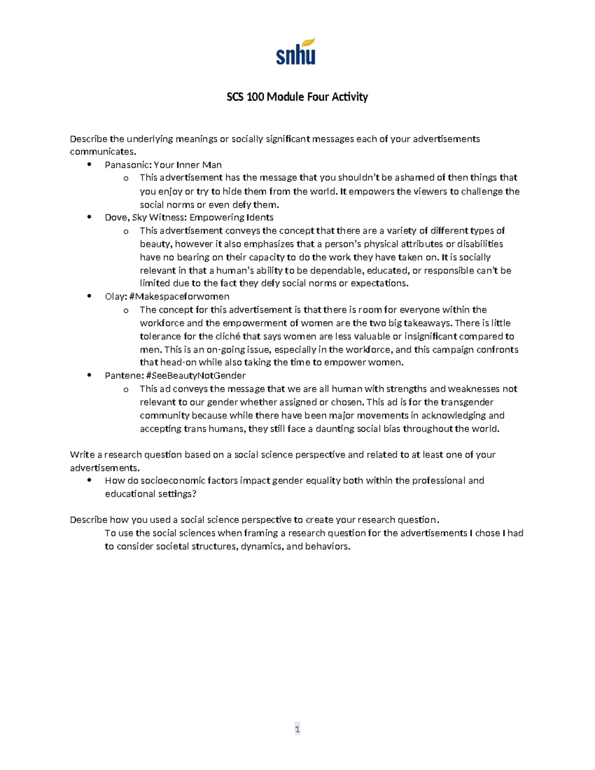 SCS 100 Module Four Activity - SCS 100 Module Four Activity Describe ...