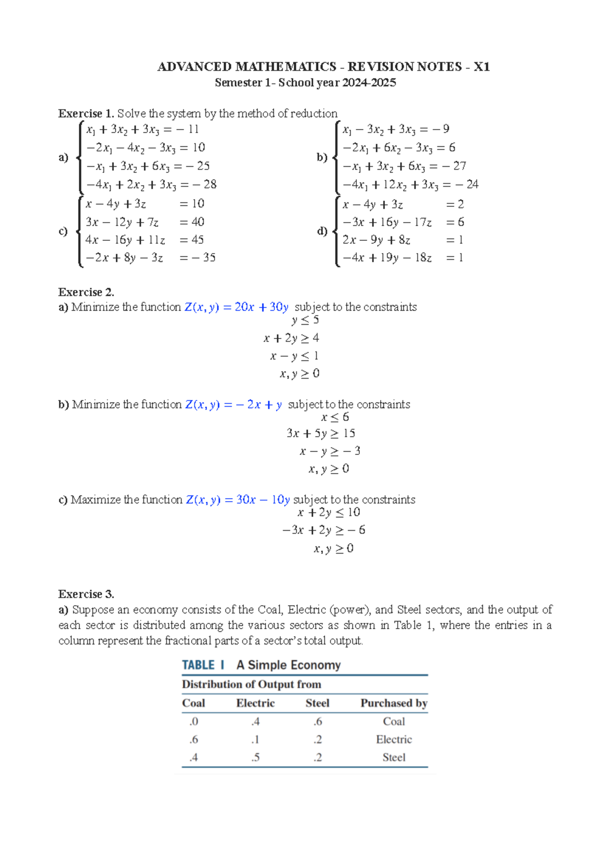 Revision Notes X1 - ADVANCED MATHEMATICS - REVISION NOTES - X Semester ...