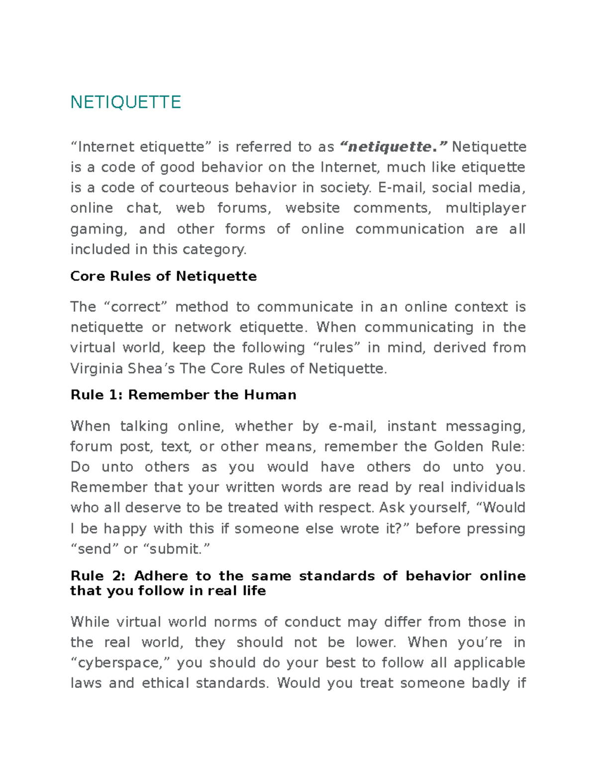 Netiquette - NETIQUETTE “Internet etiquette” is referred to as ...