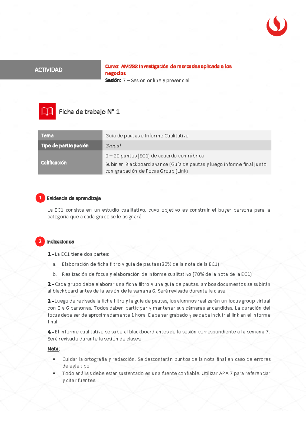 AM233 Ficha de Trabajo 1 (Estudio Cualitativo) (2) - La EC1 consiste en ...