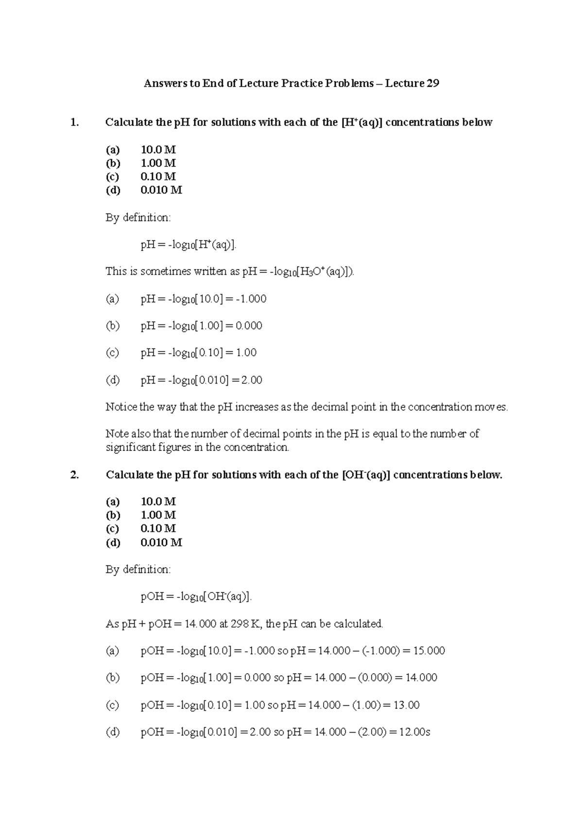 Answers To End Of Lecture Practice Problems Lecture 29 Answers To End Of Lecture Practice