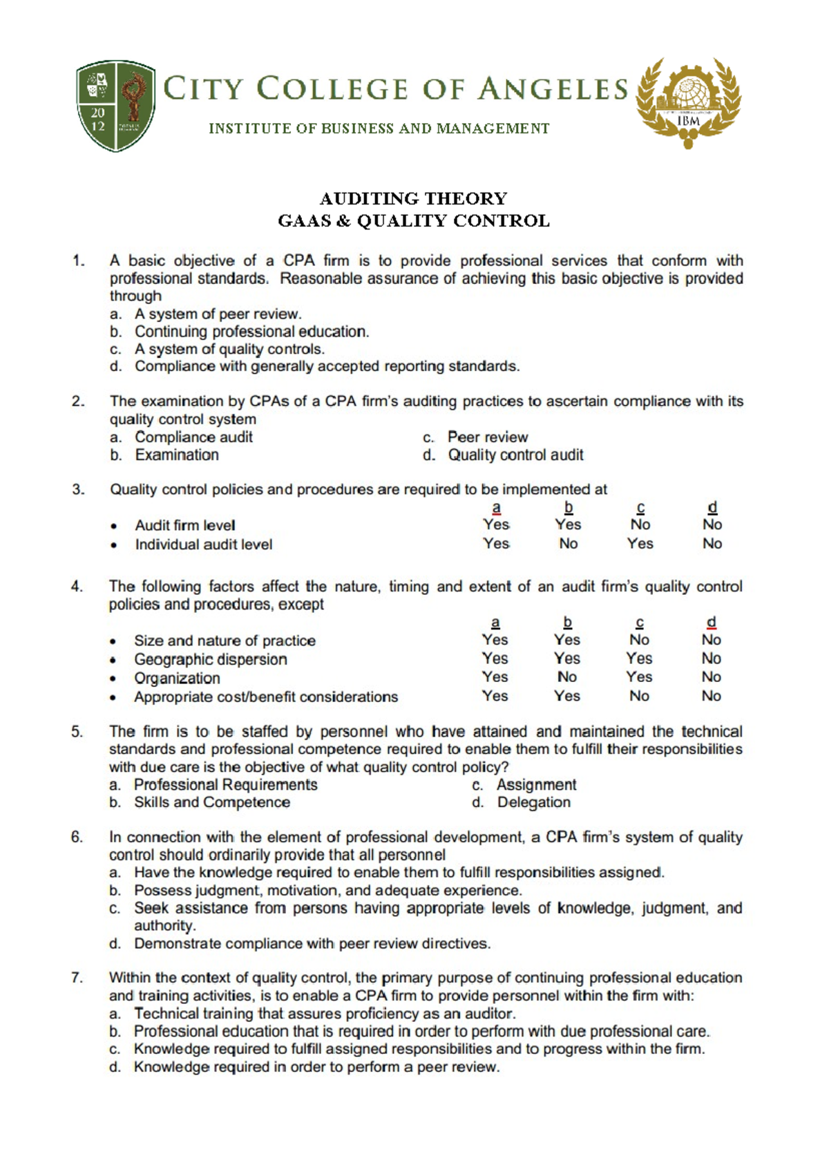 GAAS Quality Control for CCA XAAP - Accountancy, Business and ...