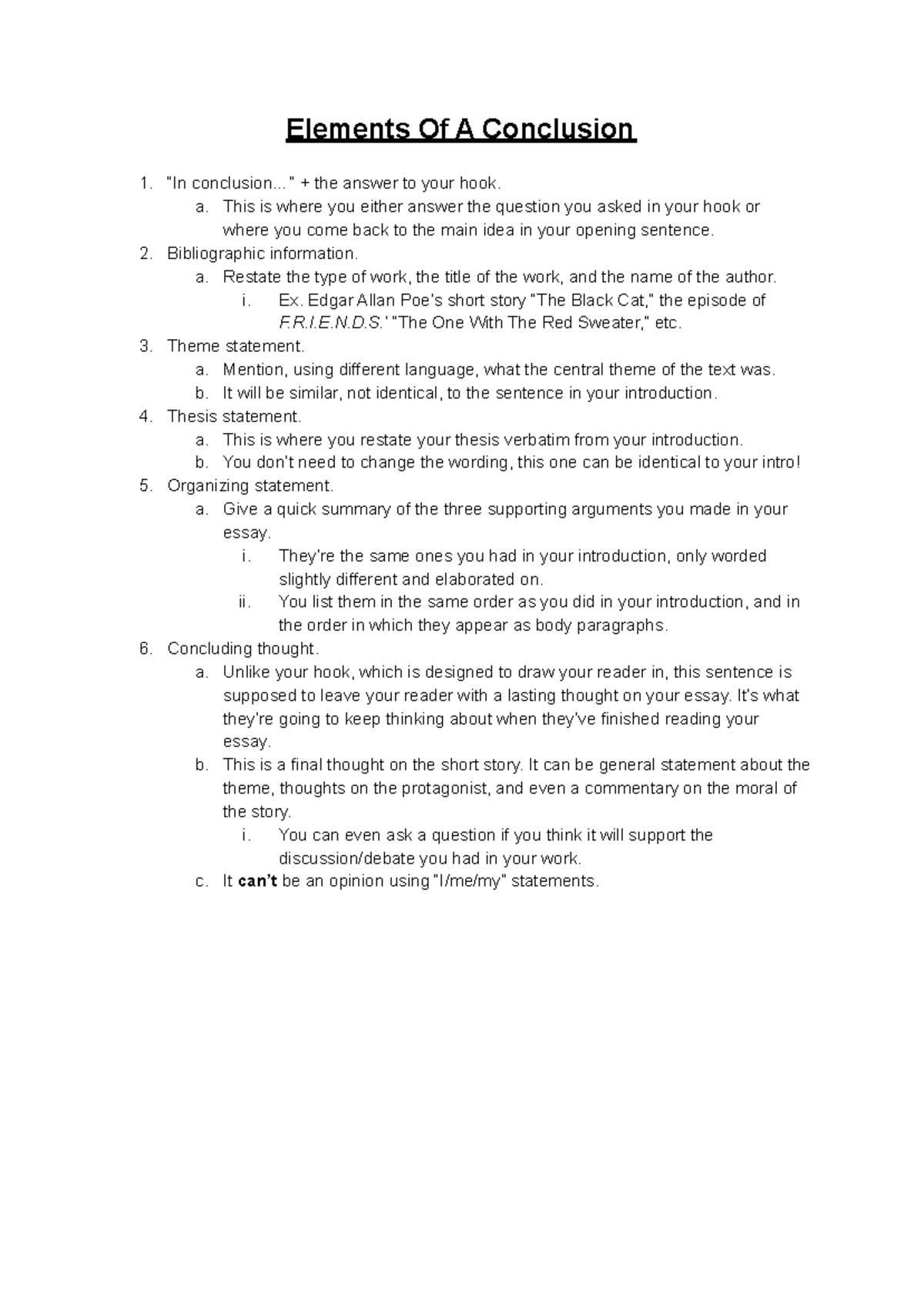 Elements Of A Conclusion- Essay - Elements Of A Conclusion “In ...