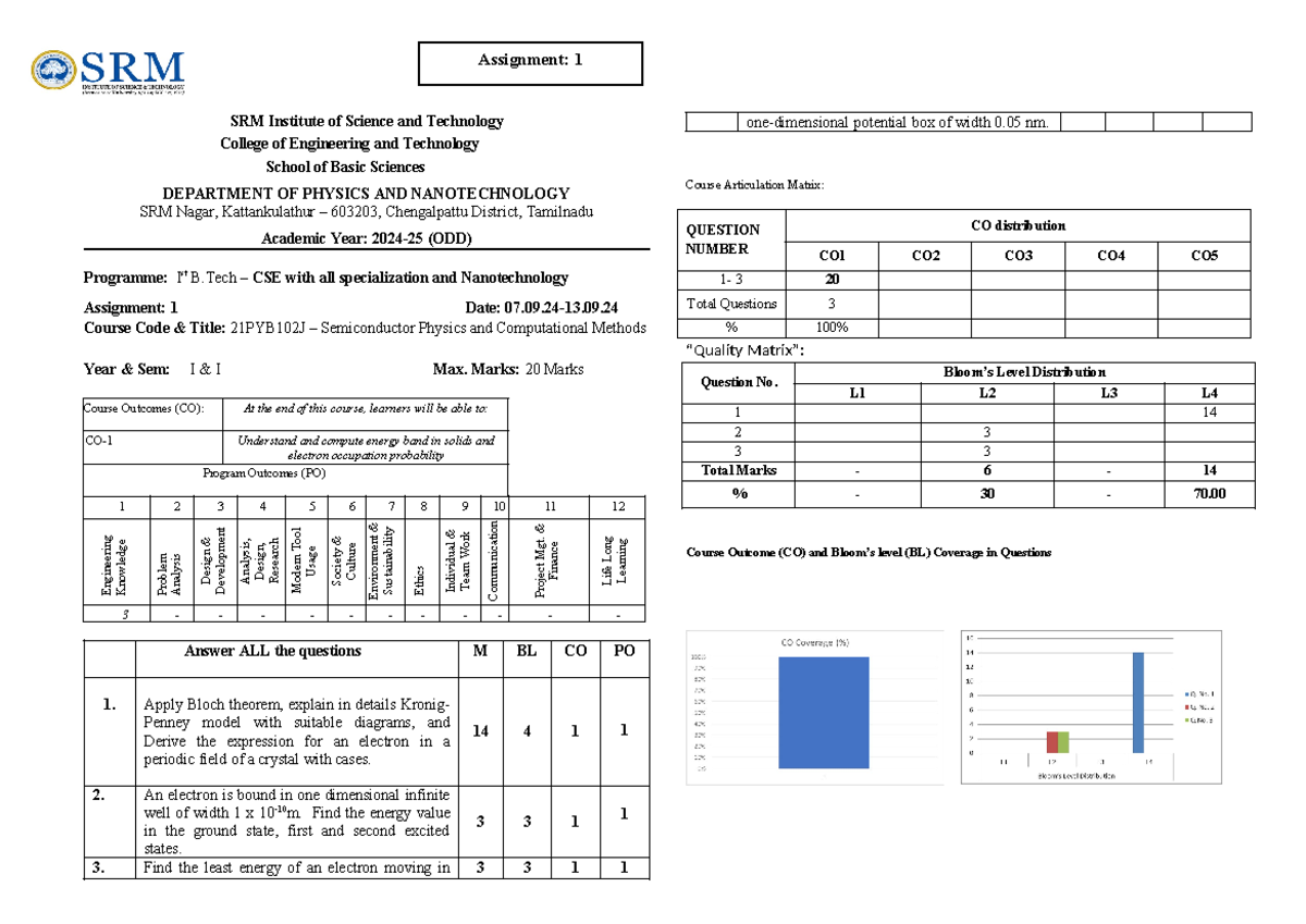 Assignment 1 - SRM Institute of Science and Technology College of ...