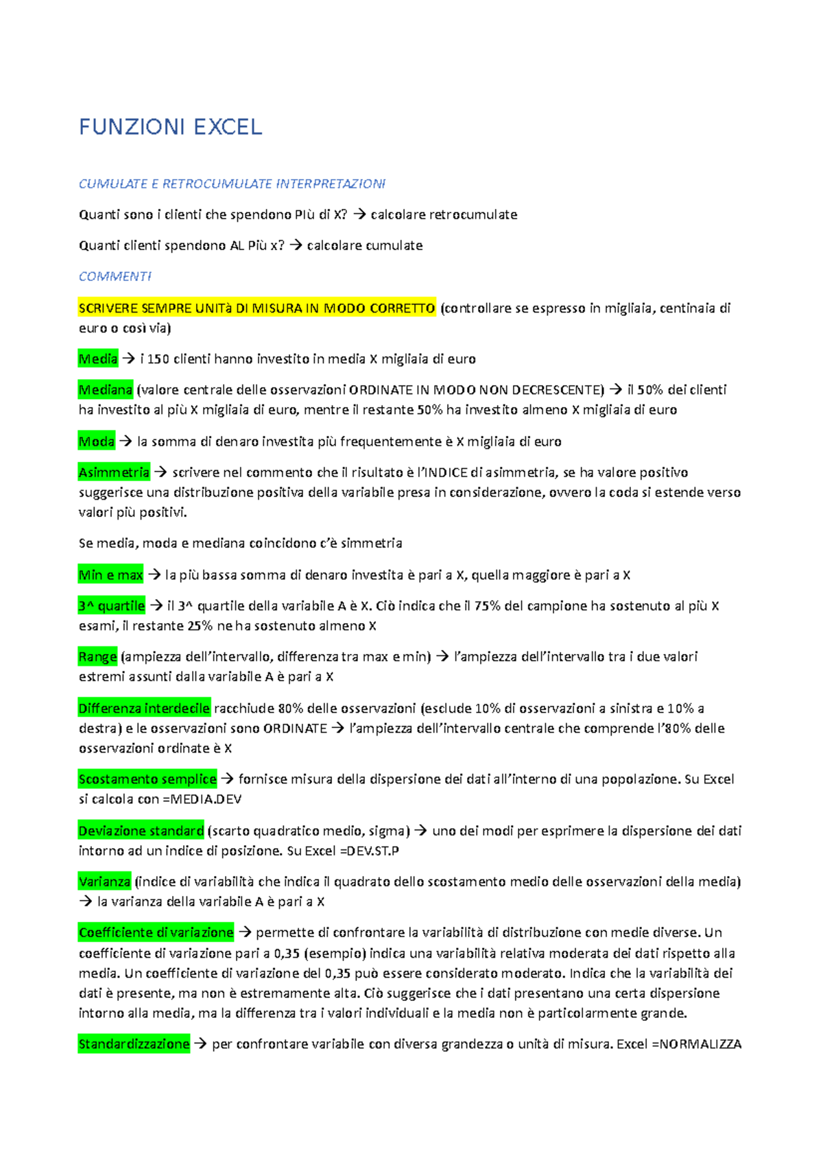 Funzioni Excel - FUNZIONI EXCEL CUMULATE E RETROCUMULATE ...