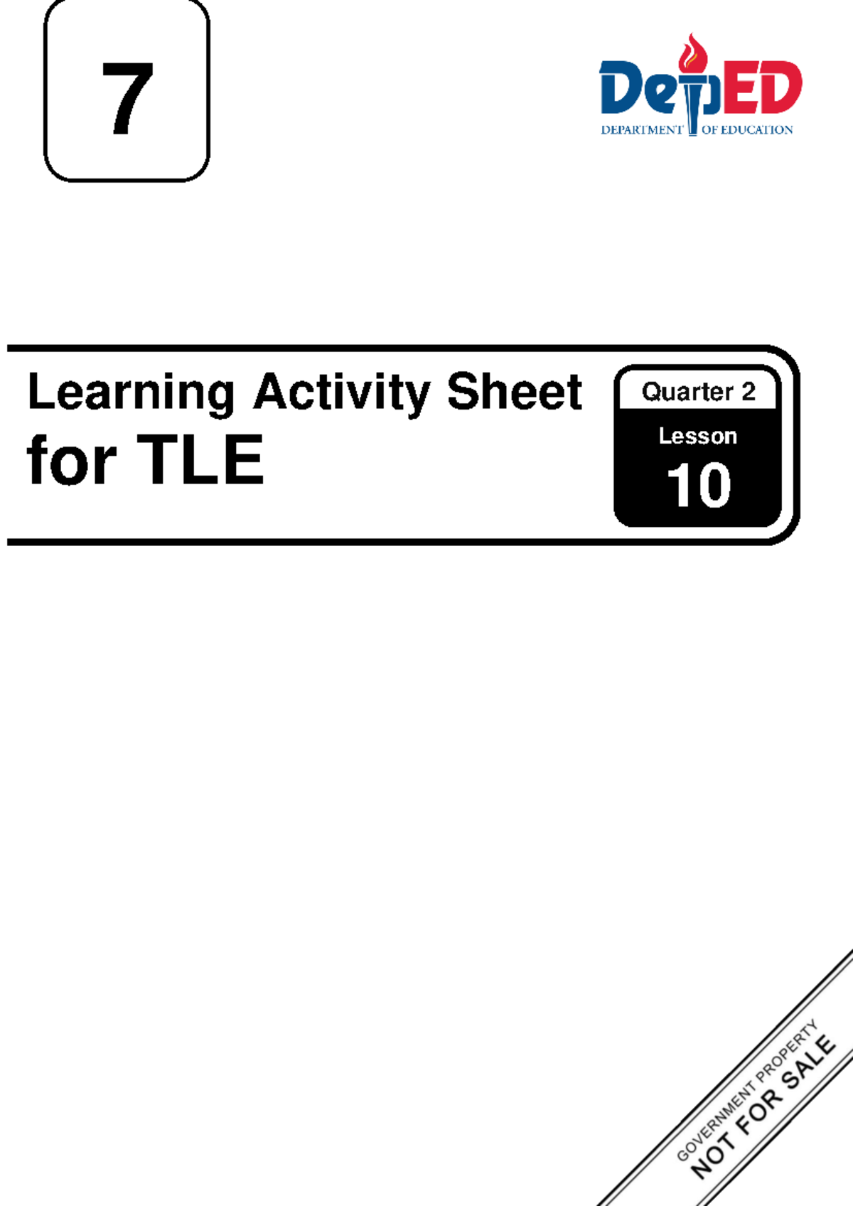 Q2 WS TLE 7 Lesson 10 Week 8 - Learning Activity Sheet for TLE 7 Lesson ...