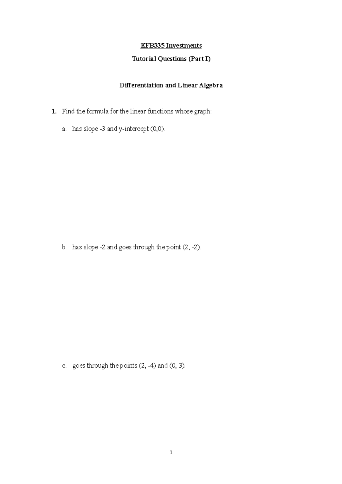Tutorial Questions (Part I) Solutions - EFB335 Investments Tutorial ...