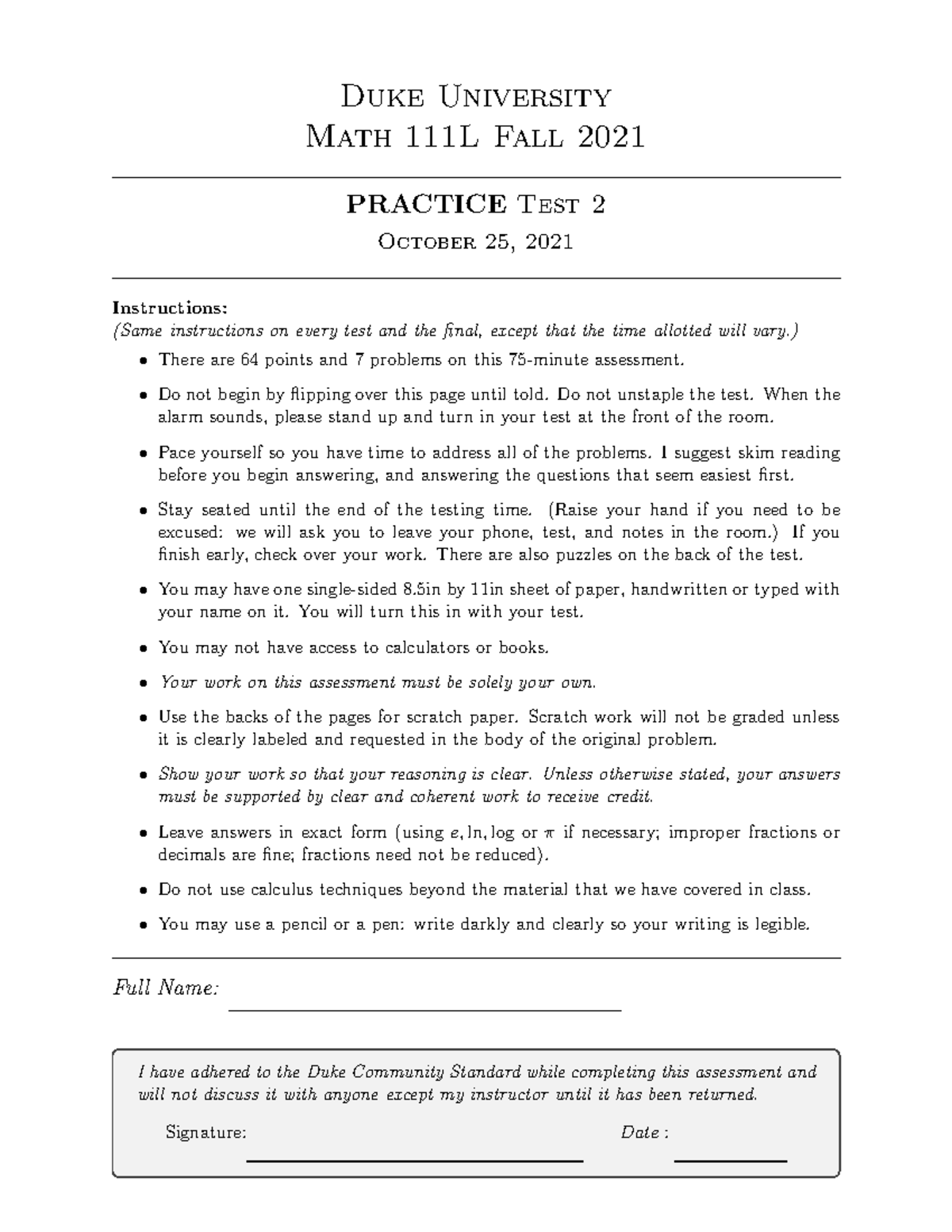 Math111L F21 Test2Practice Test - Duke University Math 111L Fall 2021 ...