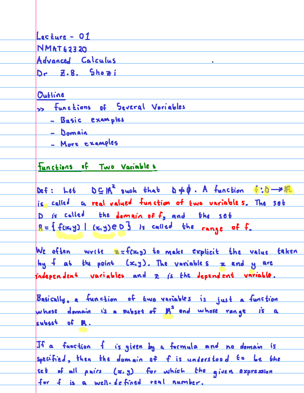 Lecture-01 - Multivariable domains of functions - Lecture 01 NMAT 62320 ...