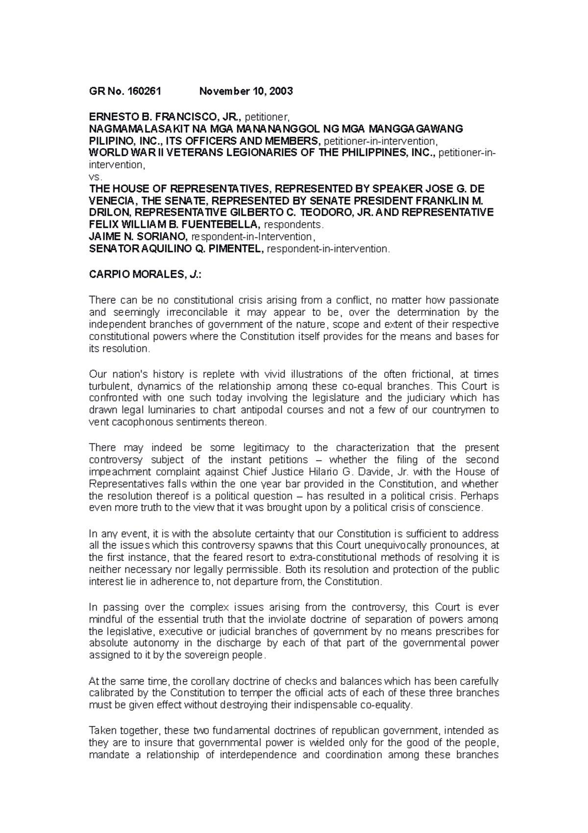 1. Francisco v Ho R GR No 160261 - GR No. 160261 November 10, 2003 ...