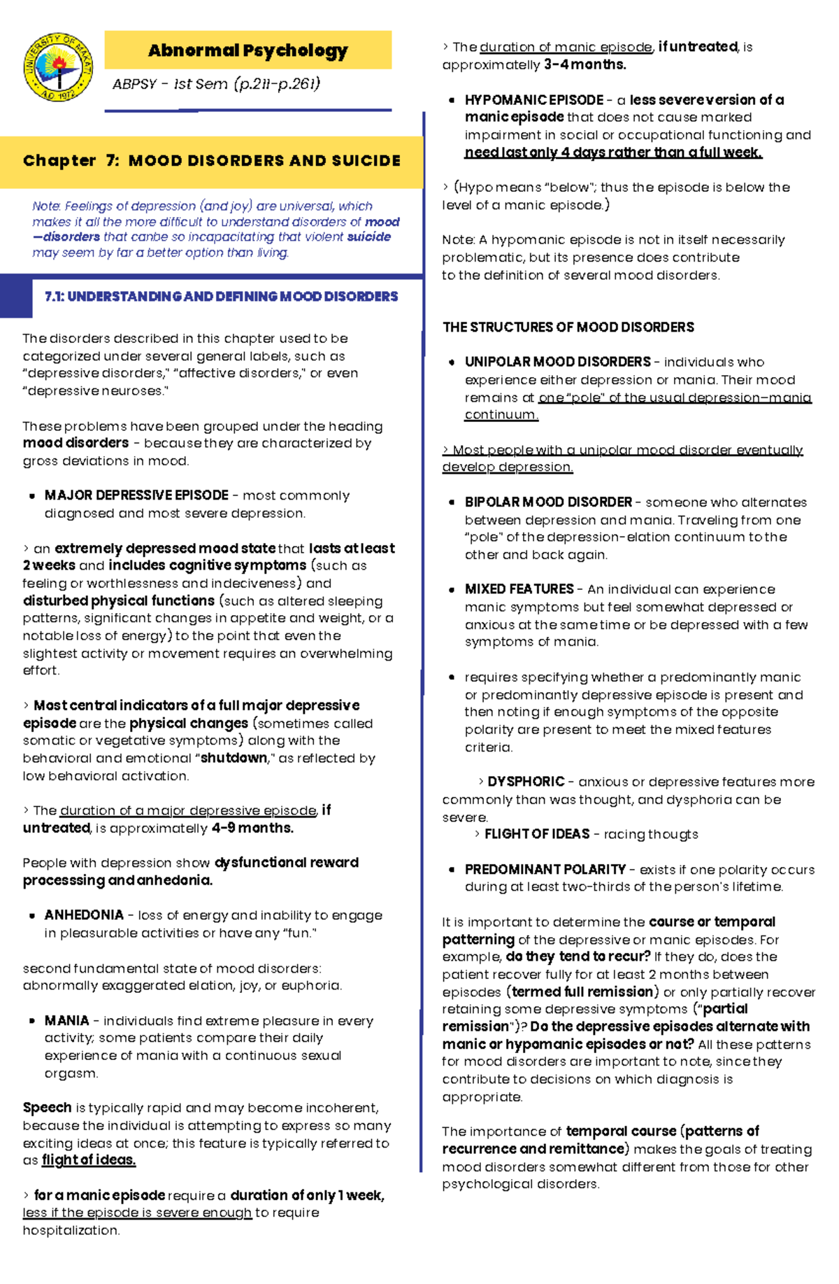 AB PSY-CHAP 7 - Abnormal Psychology ABPSY - 1st Sem (p.211-p) Chapter 7 ...