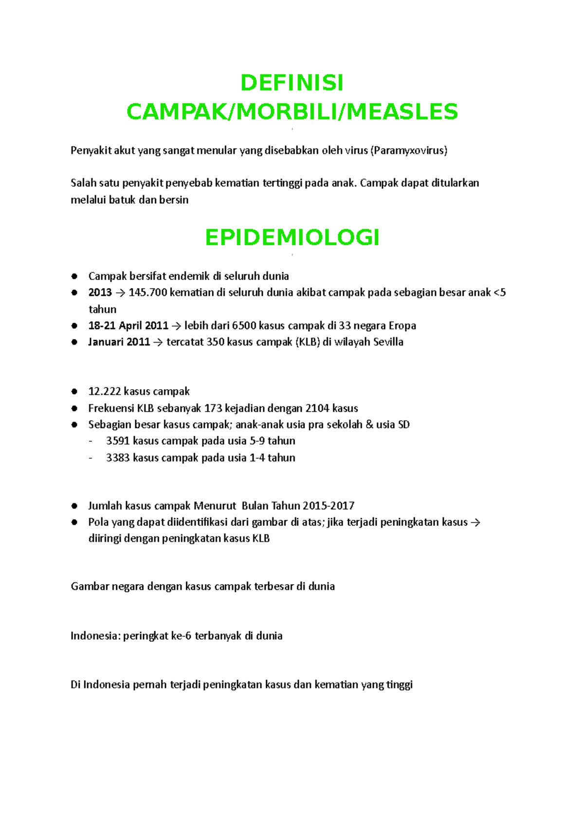 Campak - Semester III Blok Infection and Infectious Diseases - DEFINISI ...