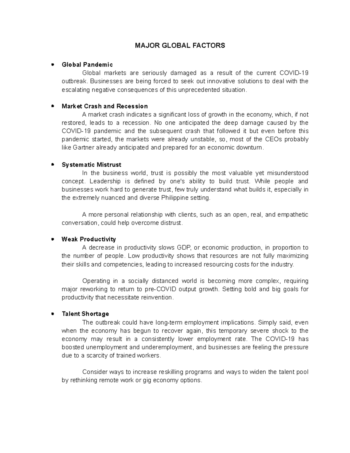 IBT - Major Global Factors - MAJOR GLOBAL FACTORS Global Pandemic ...
