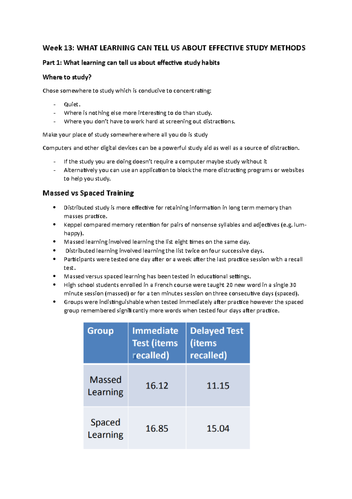 Week 13 - lecture notes - Week 13: WHAT LEARNING CAN TELL US ABOUT ...