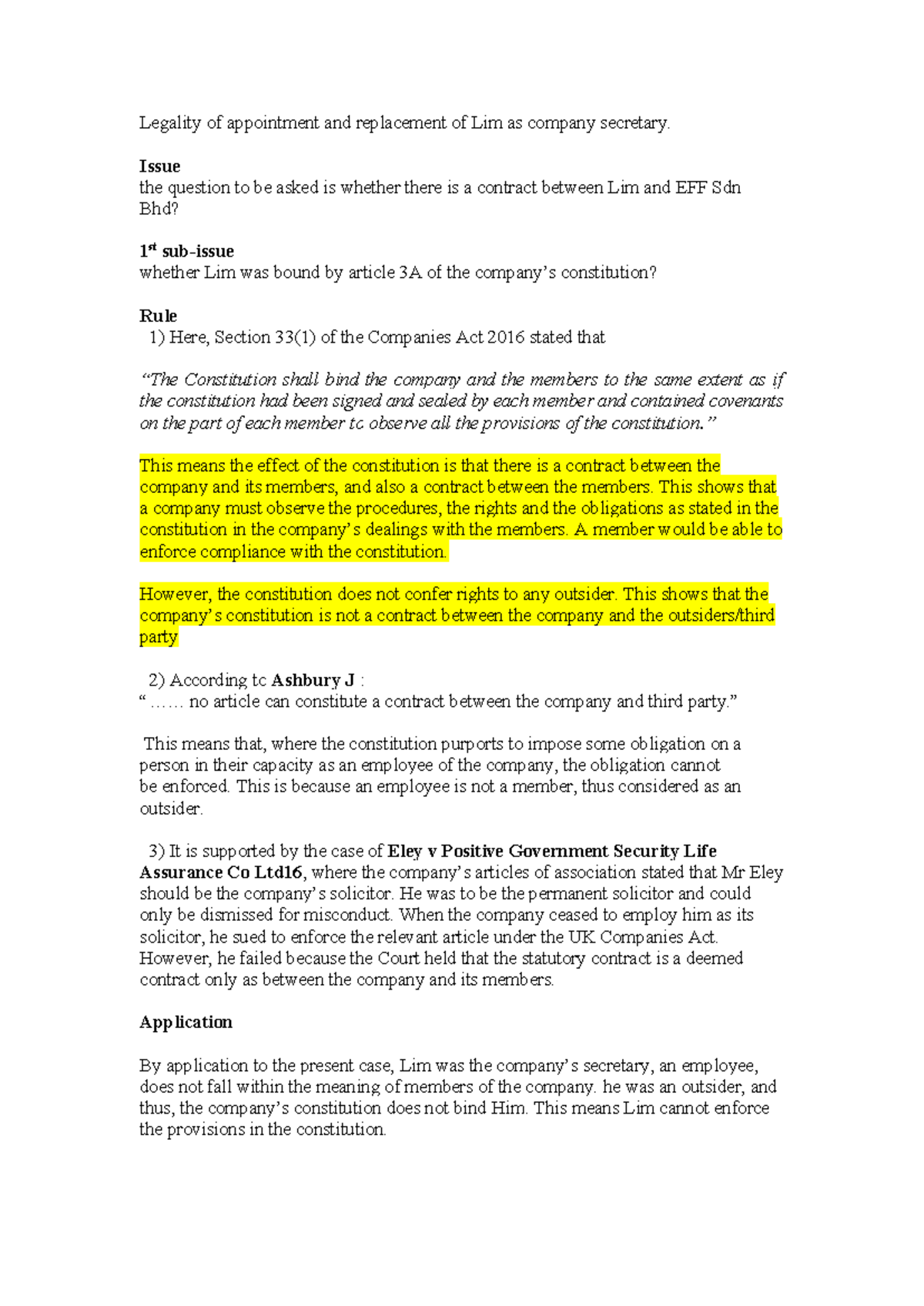 Company written - ... - Legality of appointment and replacement of Lim ...