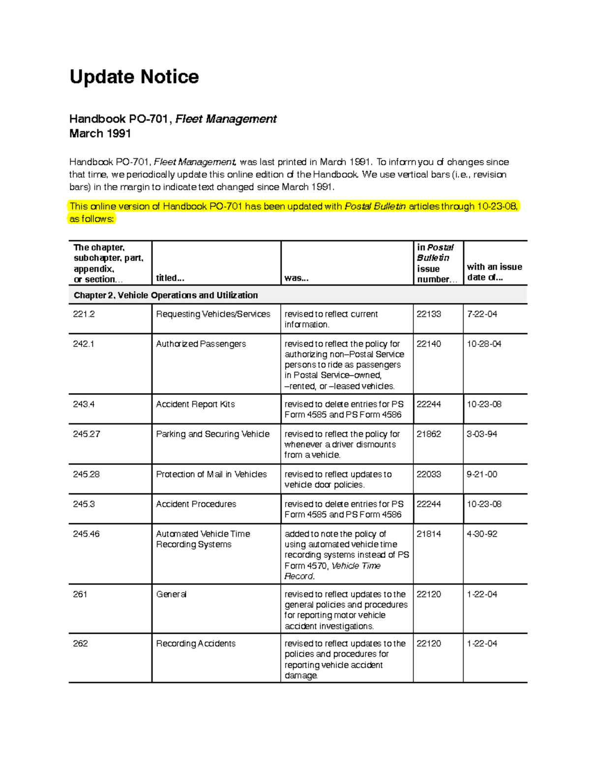 2008 Fleet Management PO 701 rev 2008 - Update Notice Handbook PO-701 ...
