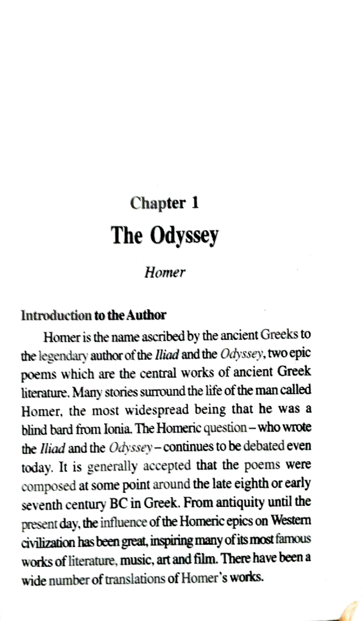 The odyssey - Its summary - Chapter 1 The Odyssey Homer Introduction to ...