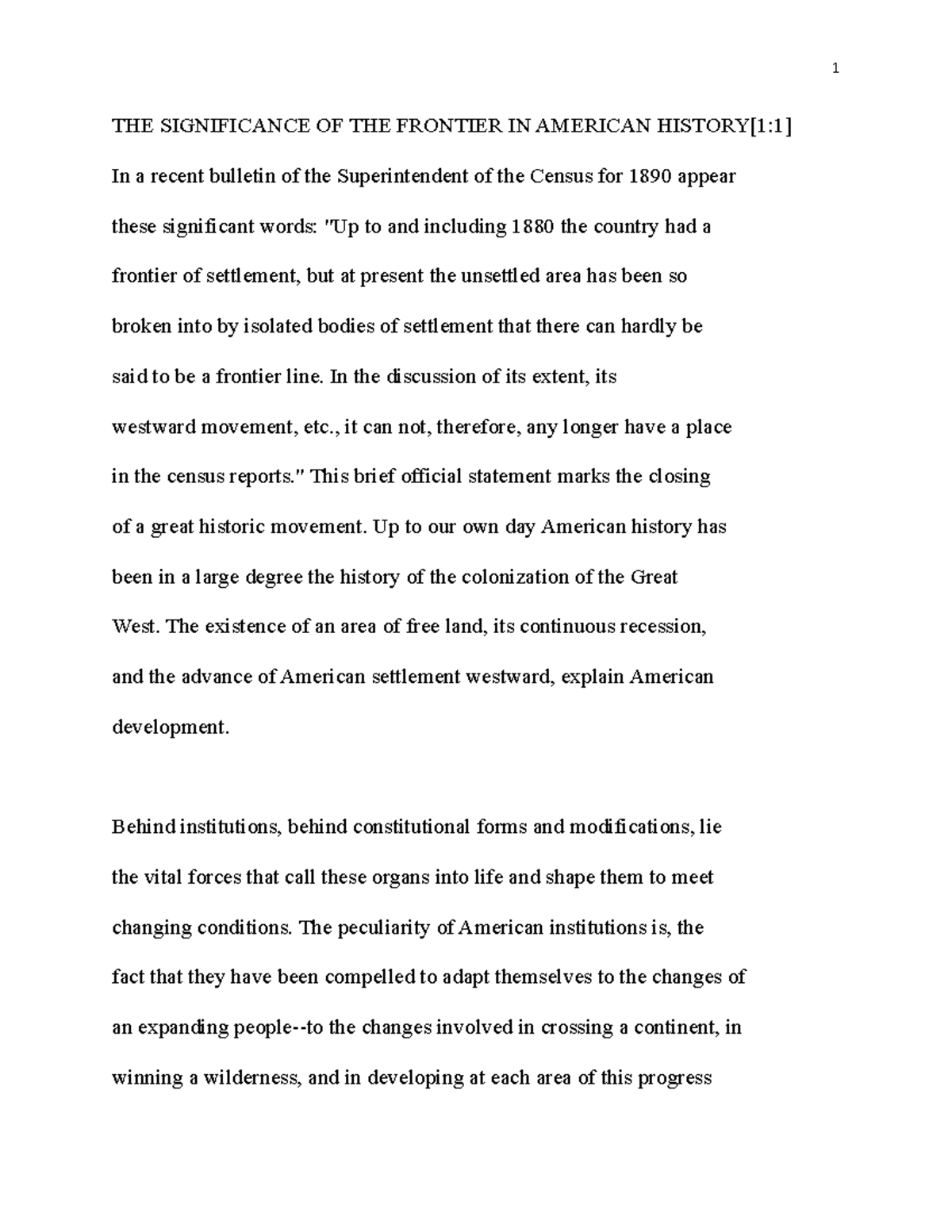 THE Significance OF THE Frontier IN American History - THE SIGNIFICANCE ...