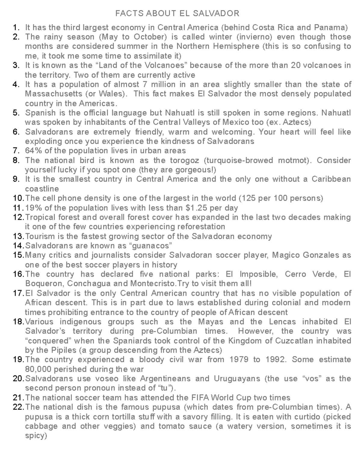 Facts About EL Salvador - FACTS ABOUT EL SALVADOR It has the third ...