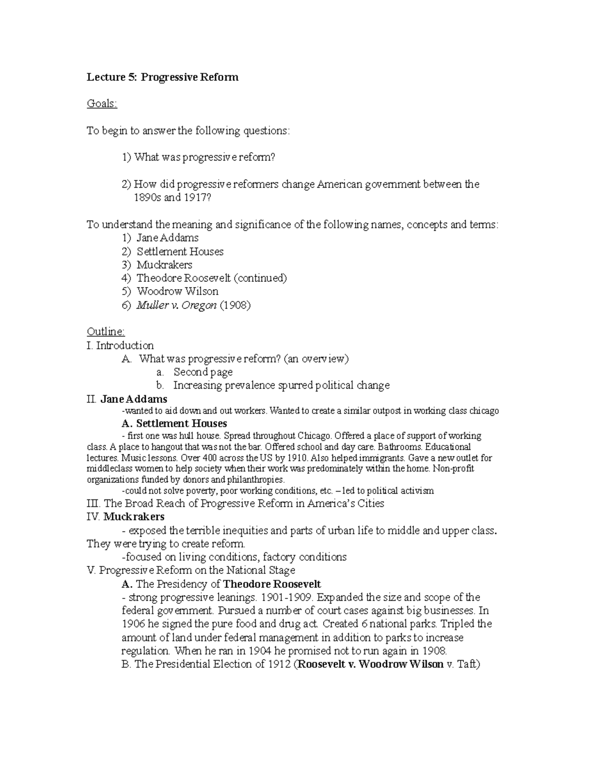 Lecture 5 Progressive Reform - Lecture 5: Progressive Reform Goals: To ...