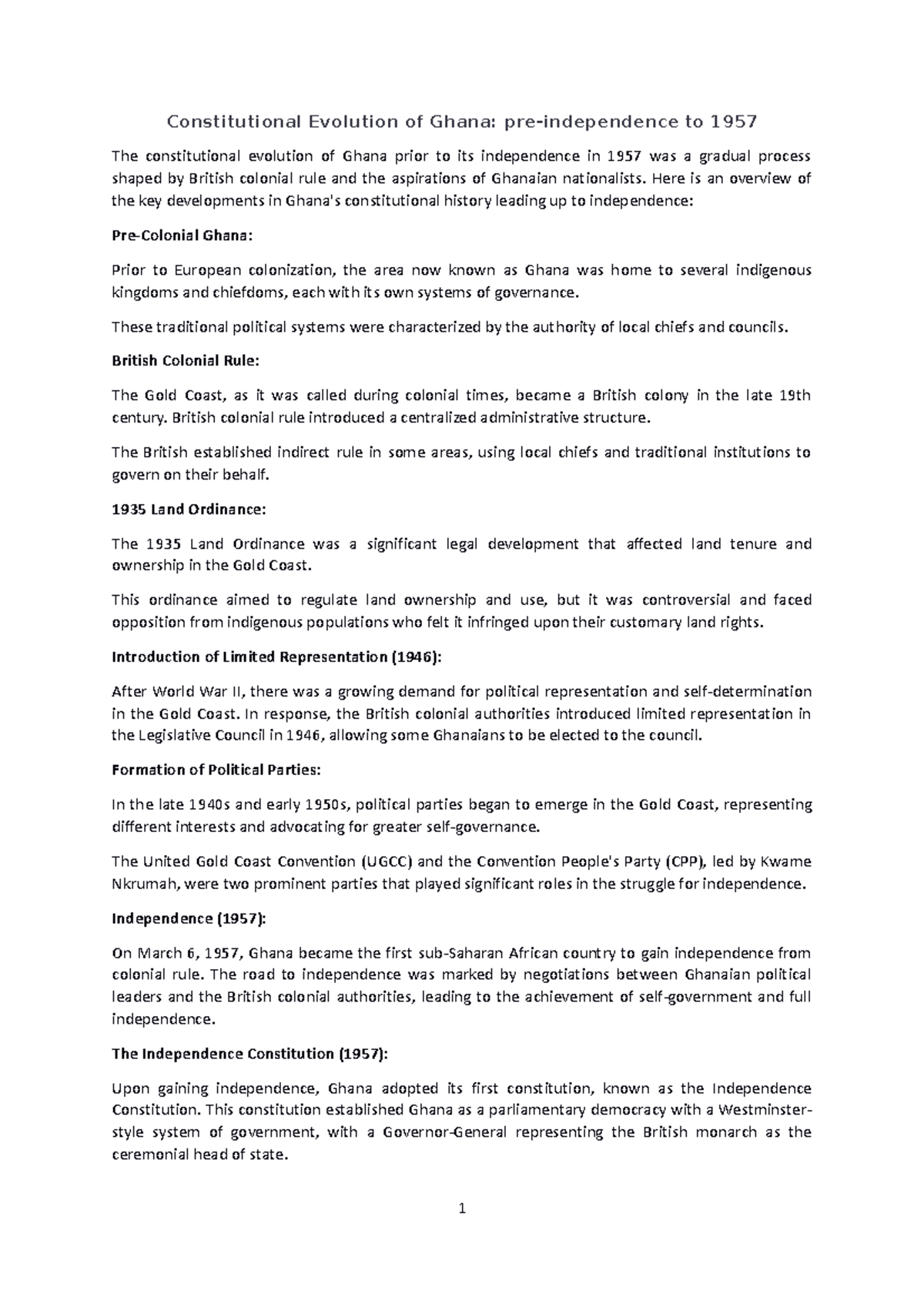 Lecture notes - Constitutional Evolution of Ghana - Constitutional ...