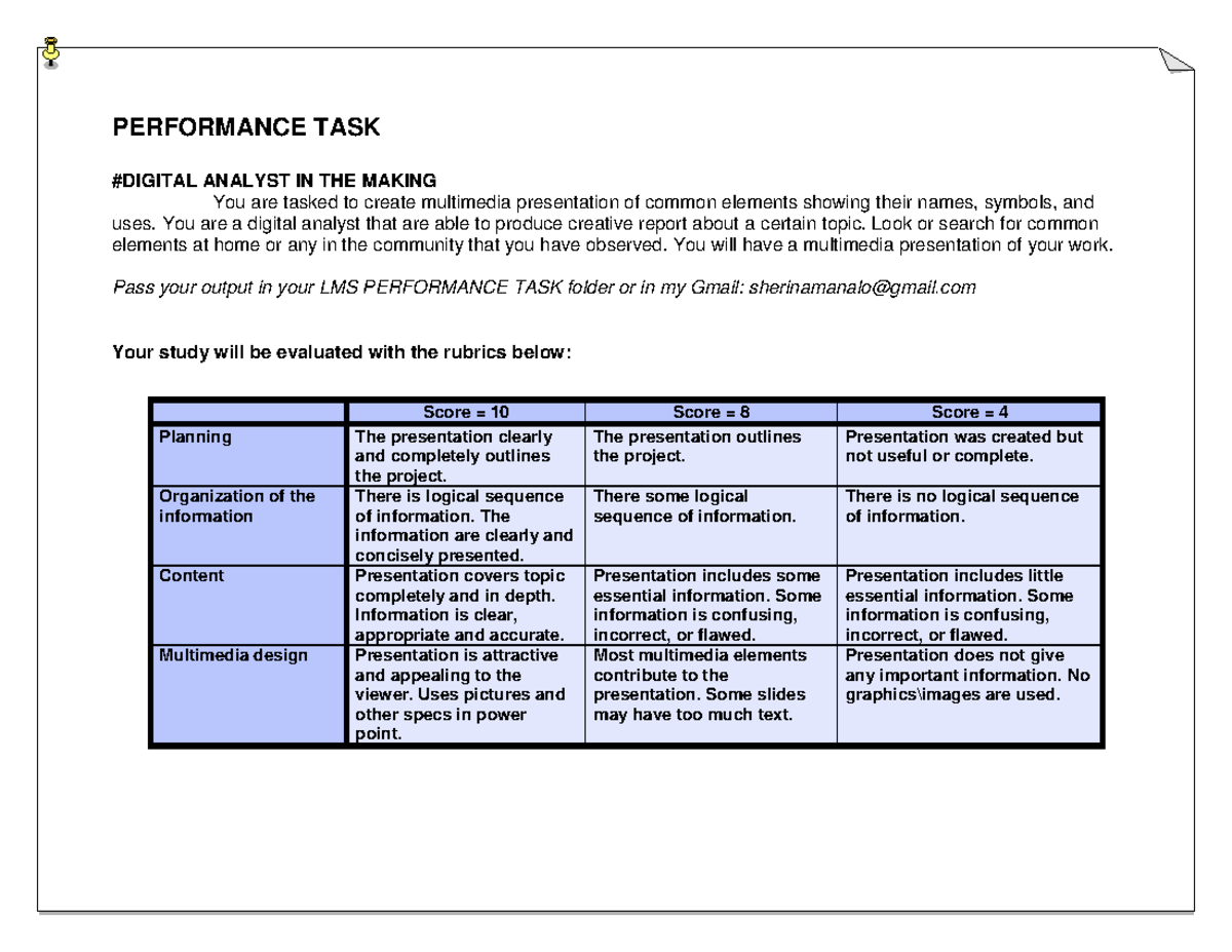 Performance TASK - PERFORMANCE TASK #DIGITAL ANALYST IN THE MAKING You ...
