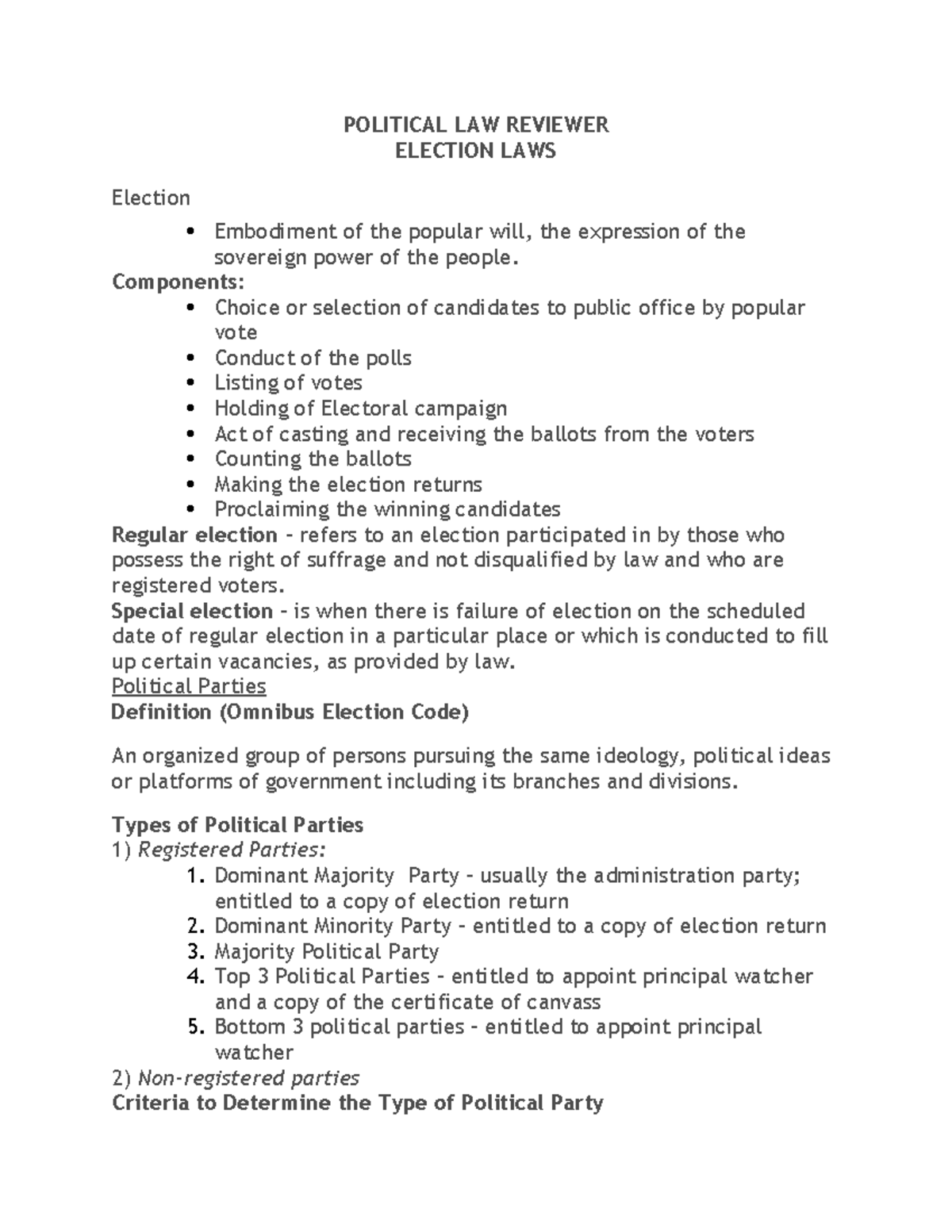Political LAW Reviewer election - POLITICAL LAW REVIEWER ELECTION LAWS ...