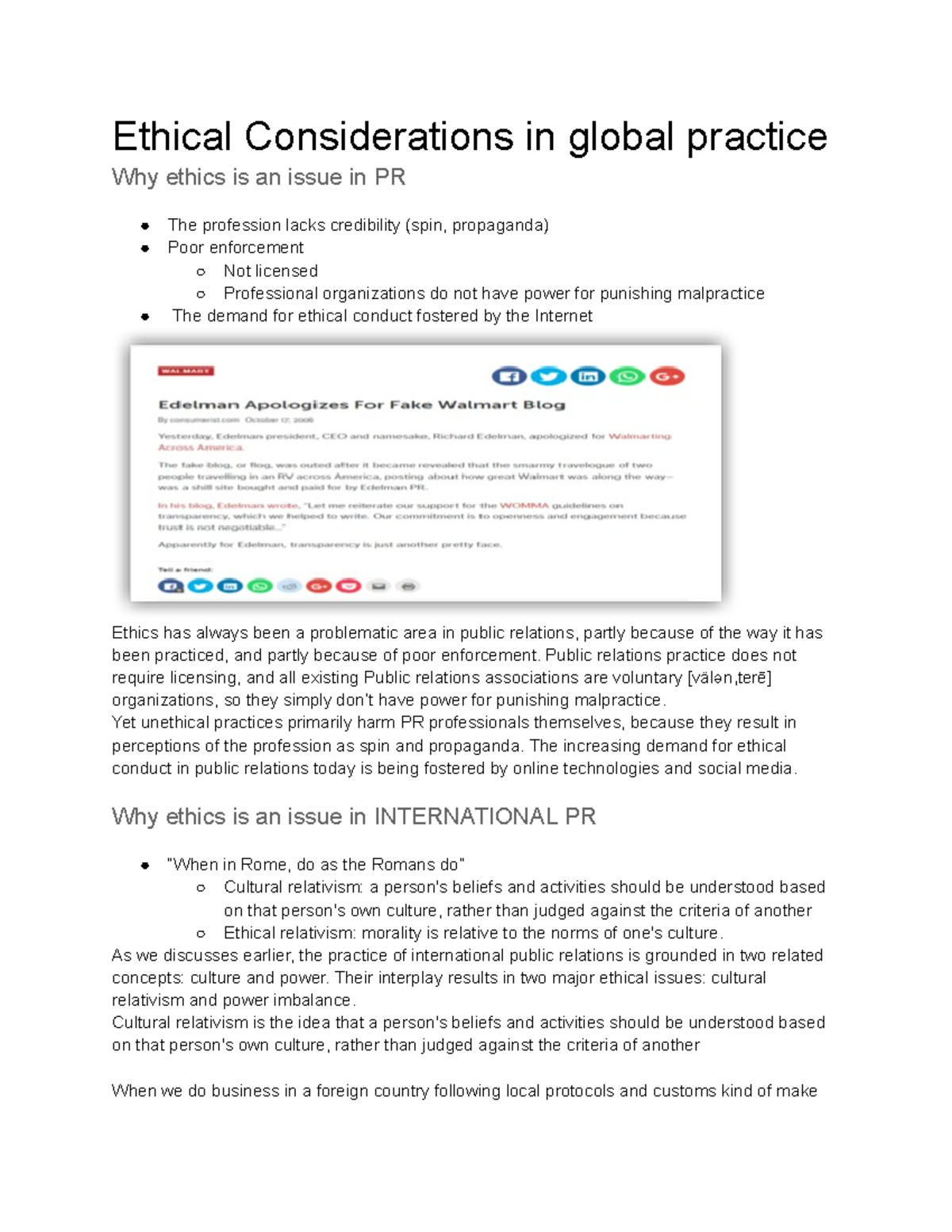 Week 7 - Ethics in International Public Relations - Ethical ...