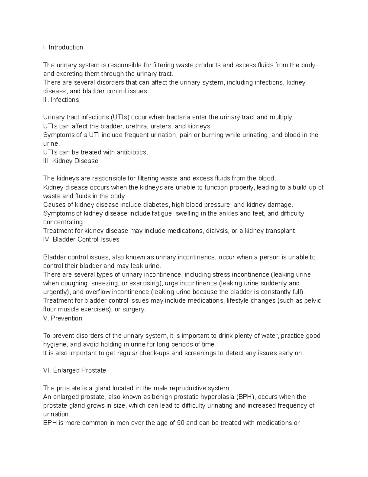 Disorders of the urinary system study guide - I. Introduction The ...