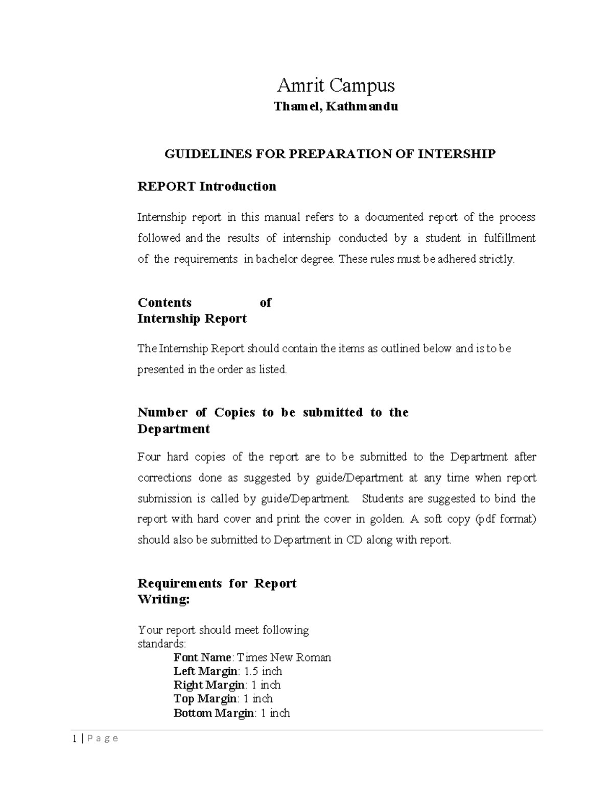 Intern format report final - 1 | P a g e Amrit Campus Thamel, Kathmandu ...