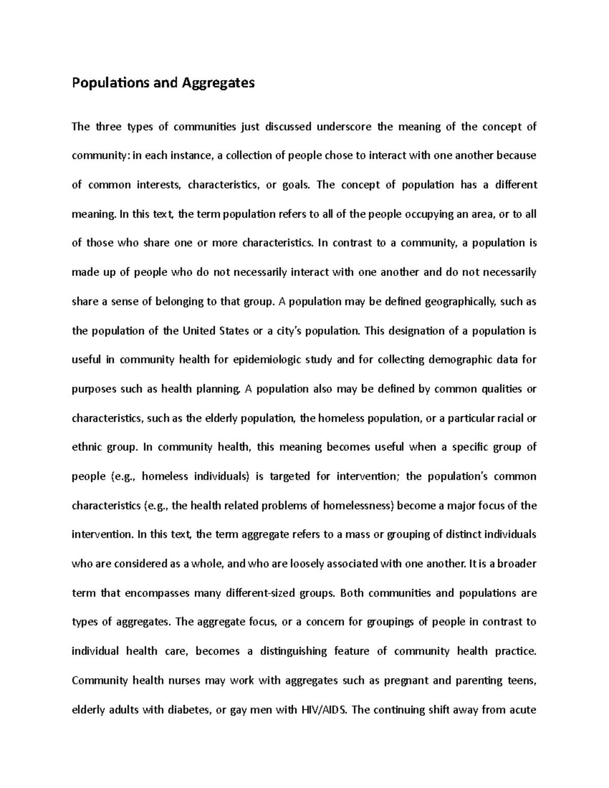 Populations and Aggregates - The concept of population has a different ...