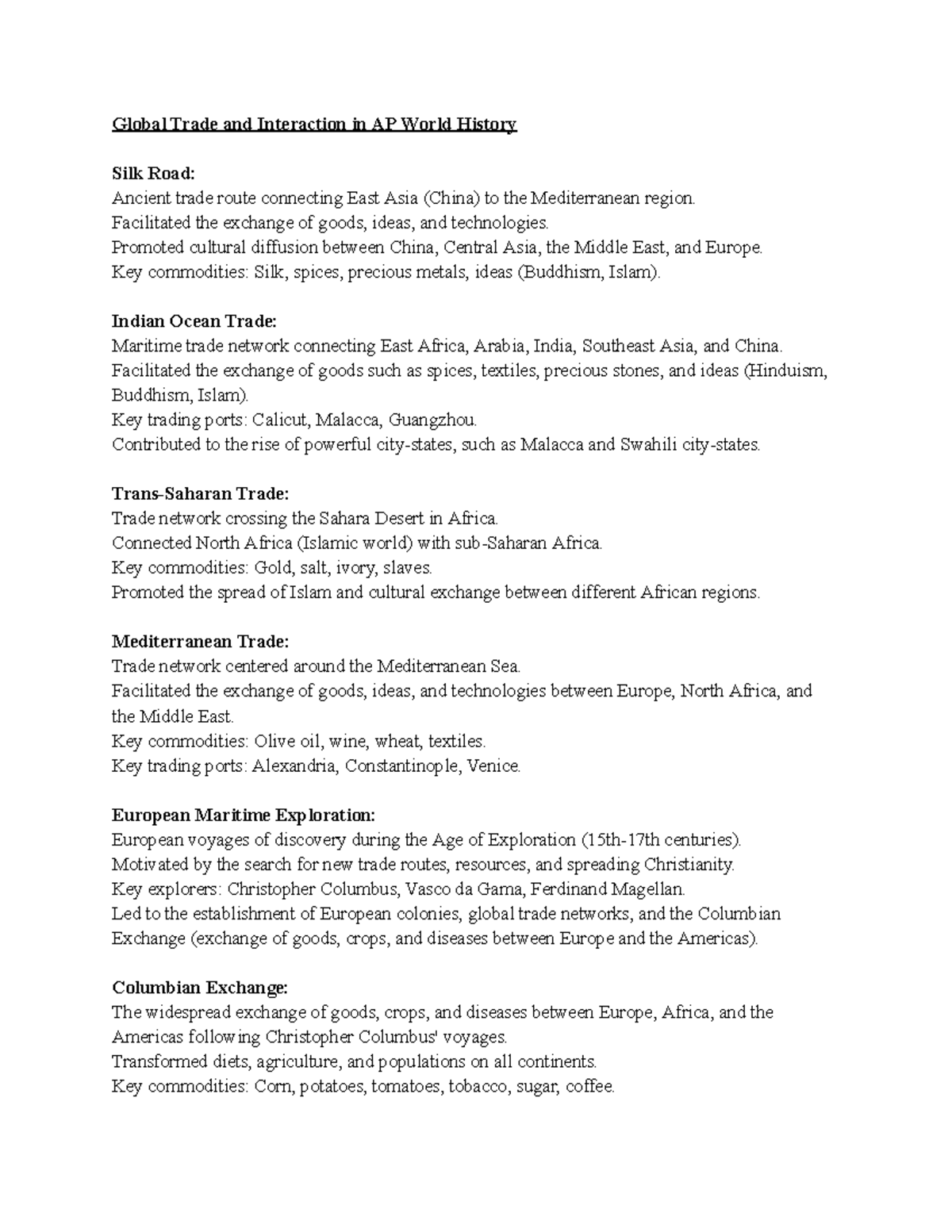 Global Trade and Interaction in AP World History - Facilitated the ...