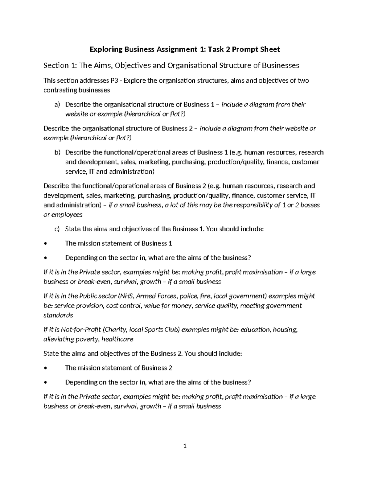 assignment 1 unit 23 - Exploring Business Assignment 1: Task 2 Prompt ...