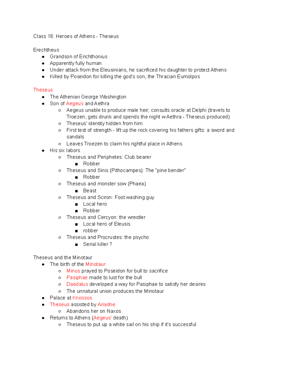 4/12 Class Notes - Heroes of Athens: Theseus - Class 16: Heroes of ...
