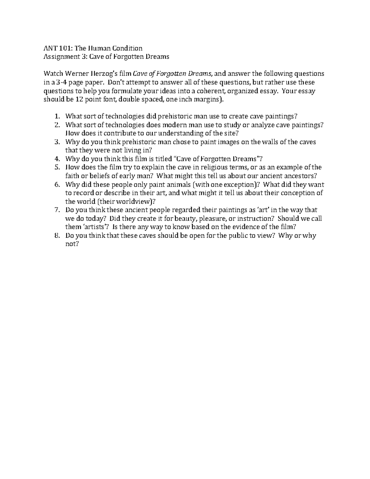 Cave of Forgotten Dreams - ANT 101: The Human Condition Assignment 3 ...