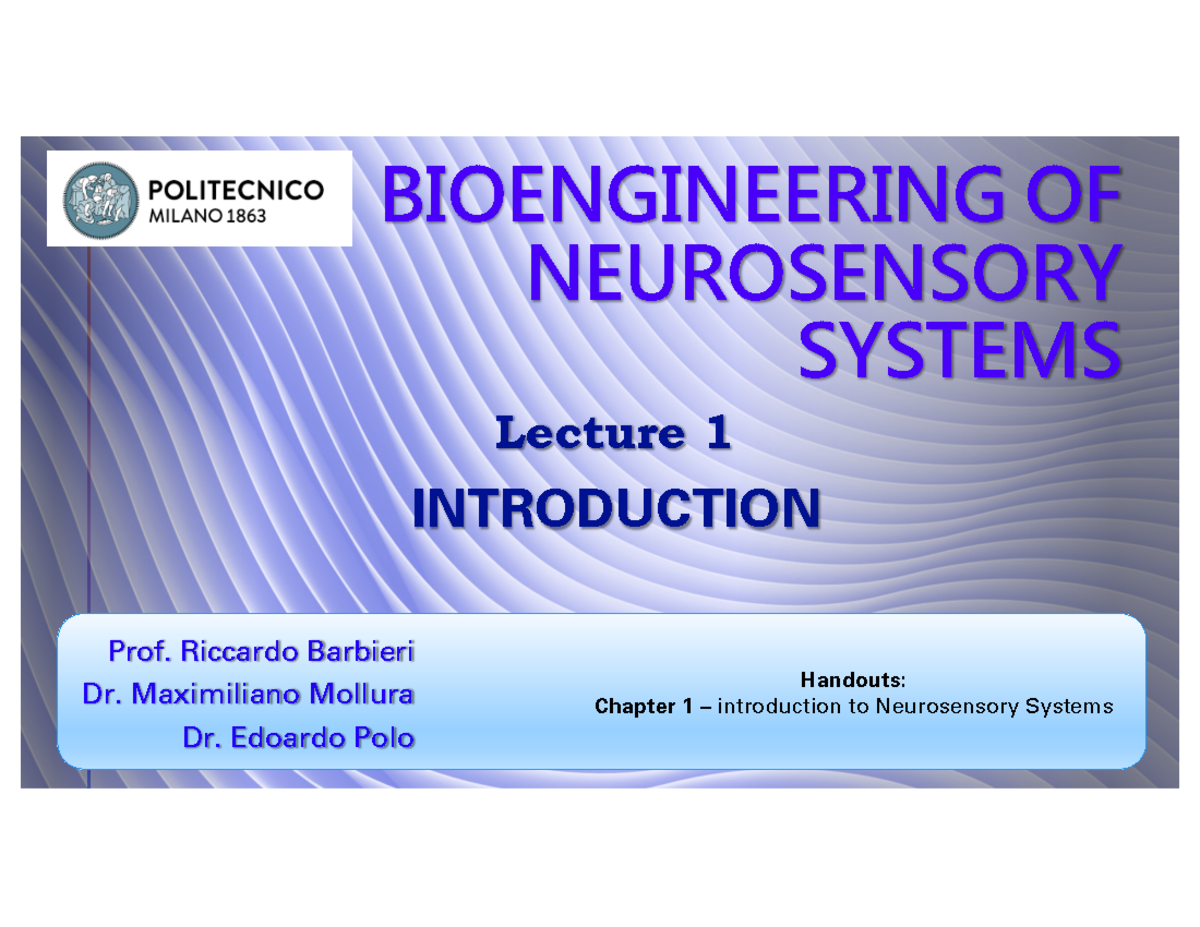 01 BNS 2022 Introduction - BIOENGINEERING OF NEUROSENSORY SYSTEMS ...