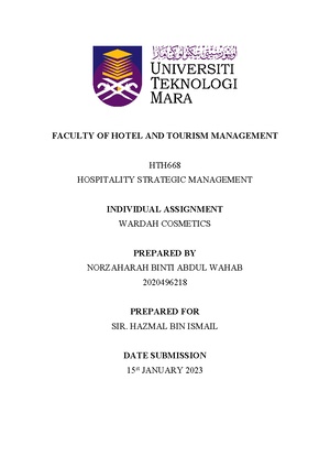 MKT 410 - Individual assignment - Tourism Management - UiTM - Studocu