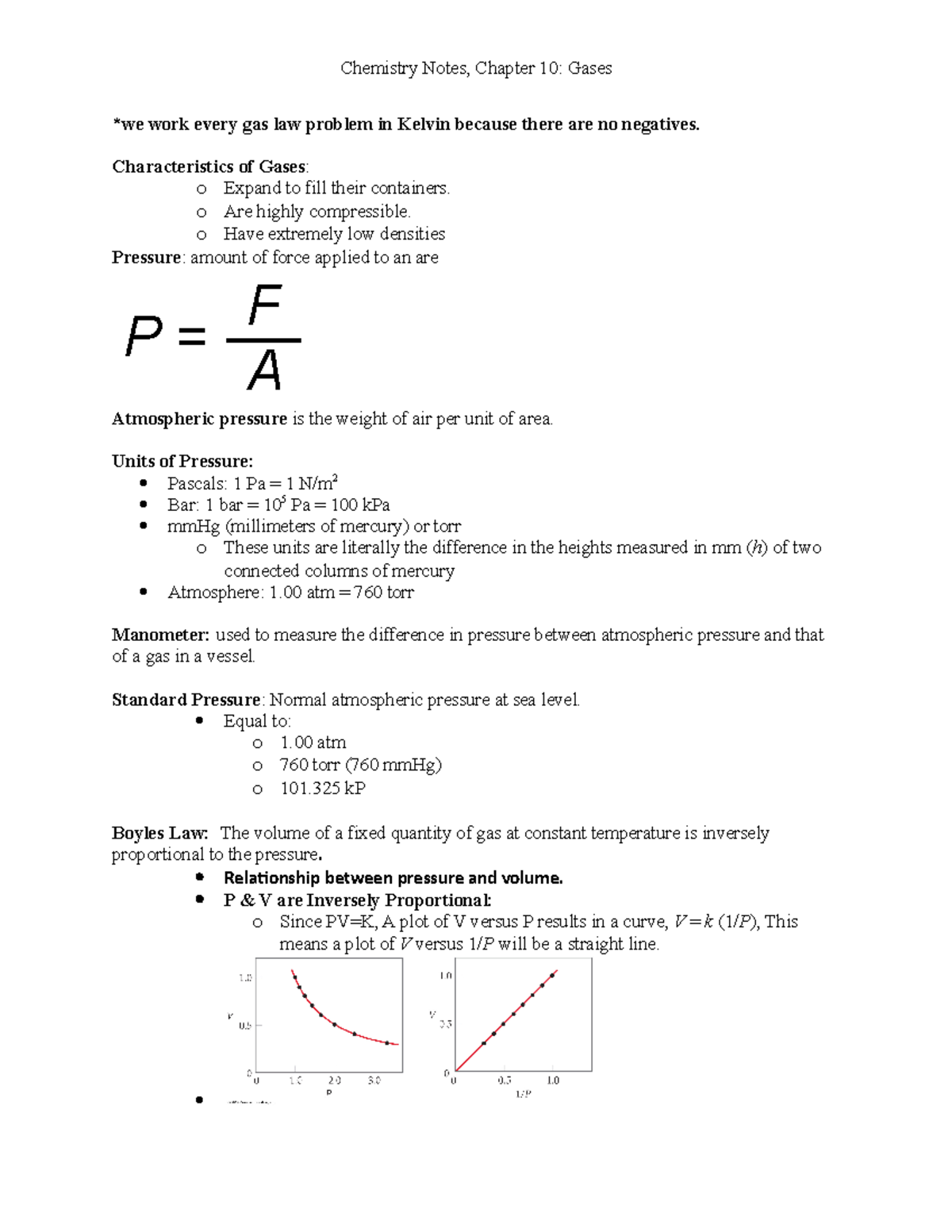 Chem Chapter 10 Notes - Chemistry Notes, Chapter 10: Gases work every ...