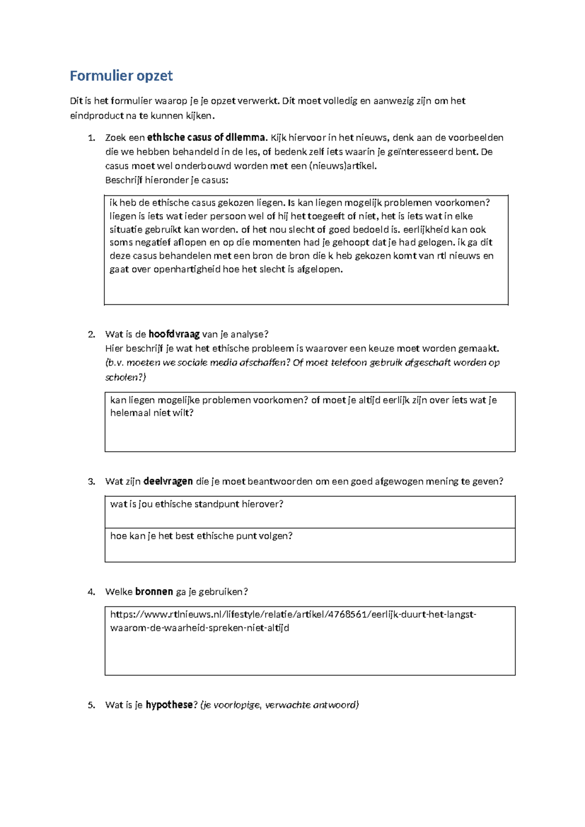 Formulier opzet - Samenvatting Nederlandse geschiedenis - Formulier ...
