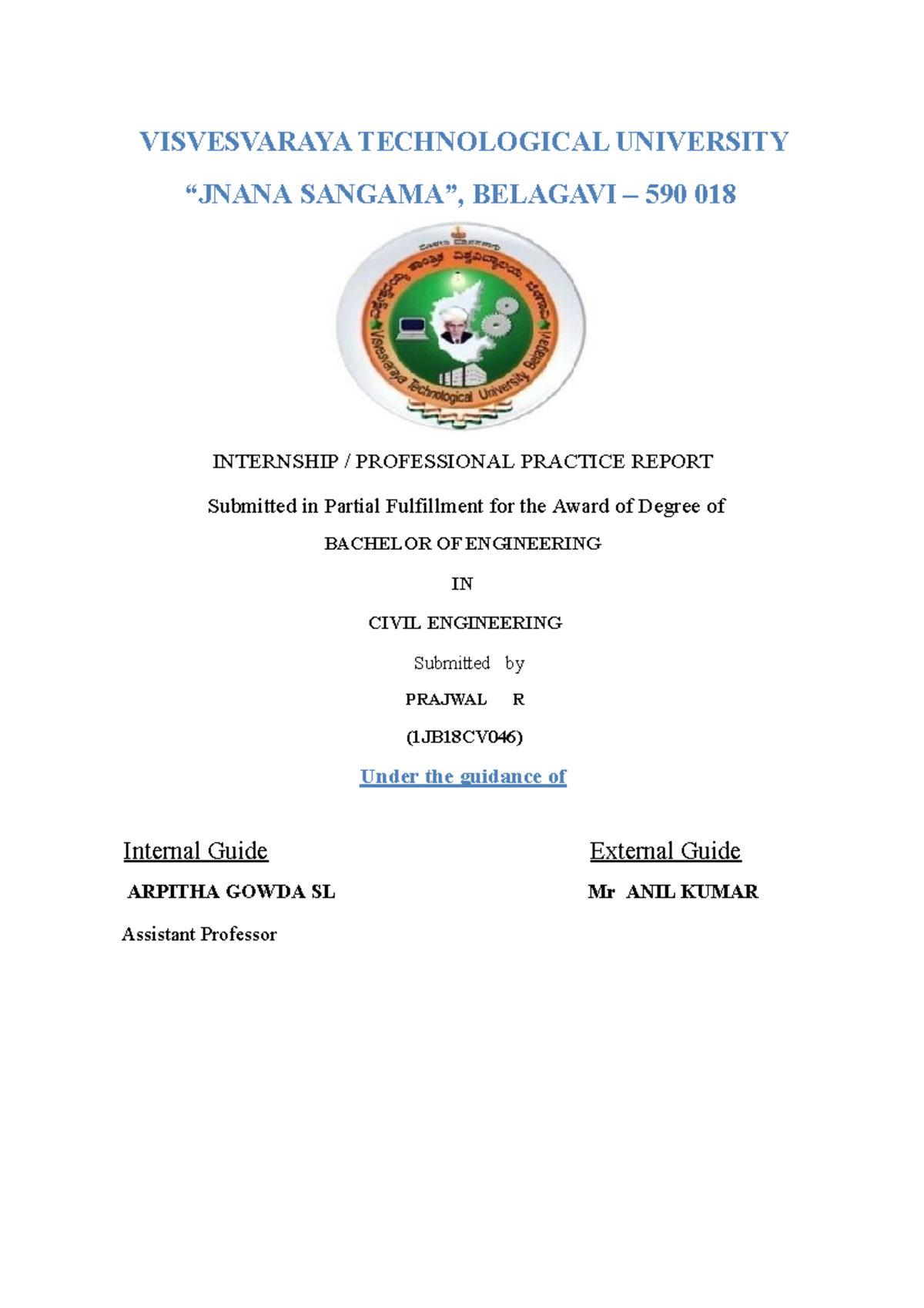 Prajwal Internship Purvankara.docx report - VISVESVARAYA TECHNOLOGICAL ...