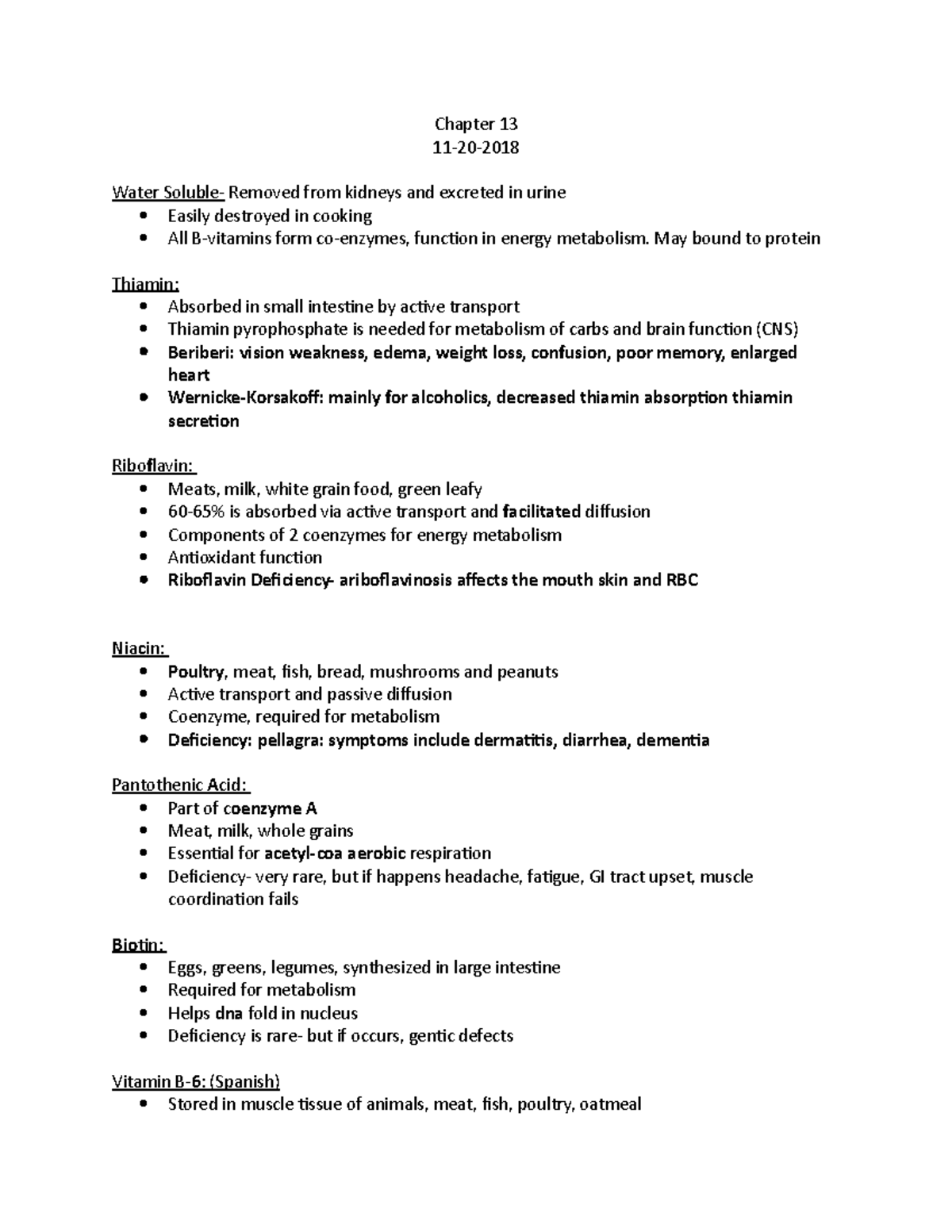 Chapter 13 - Lecture notes Ch. 13 - Chapter 13 11-20-2018 Water Soluble ...