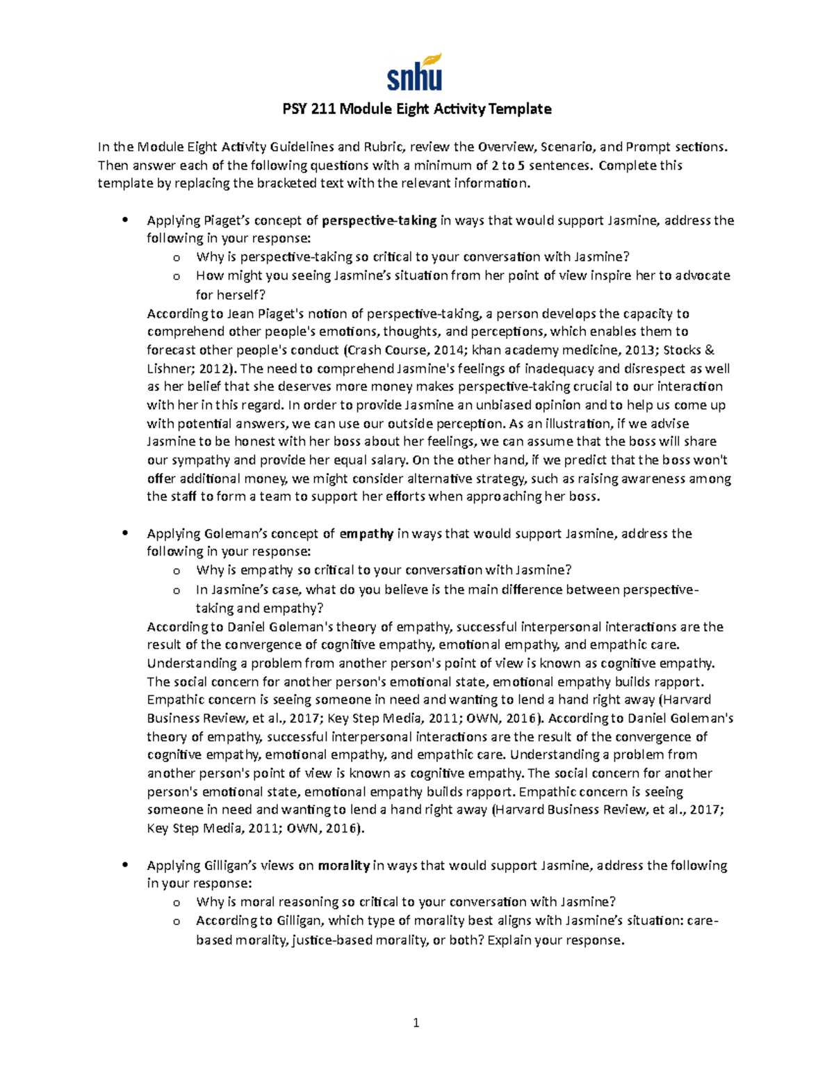 PSY 211 Module Eight Activity Template - Then answer each of the ...