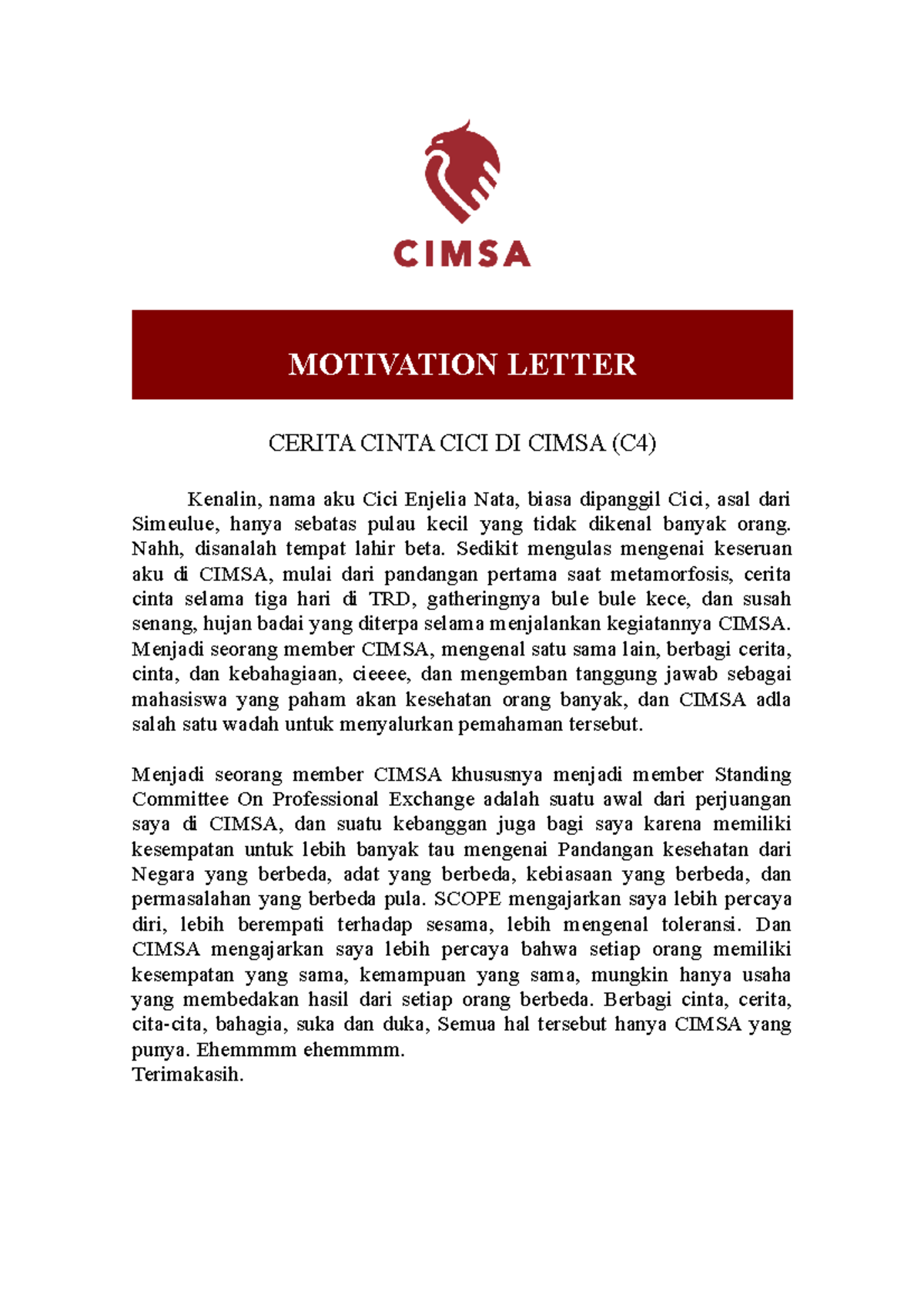 Contoh pembuatan Motivation Letter - MOTIVATION LETTER CERITA CINTA ...