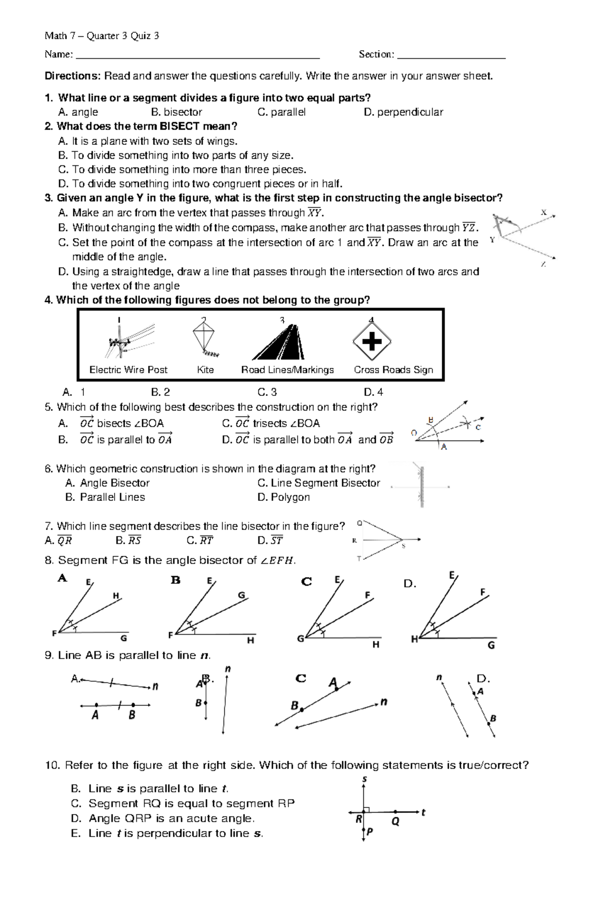 Math 7 quarter 3 quiz 3 - quiz in math 7 - 1 2 3 4 Electric Wire Post ...