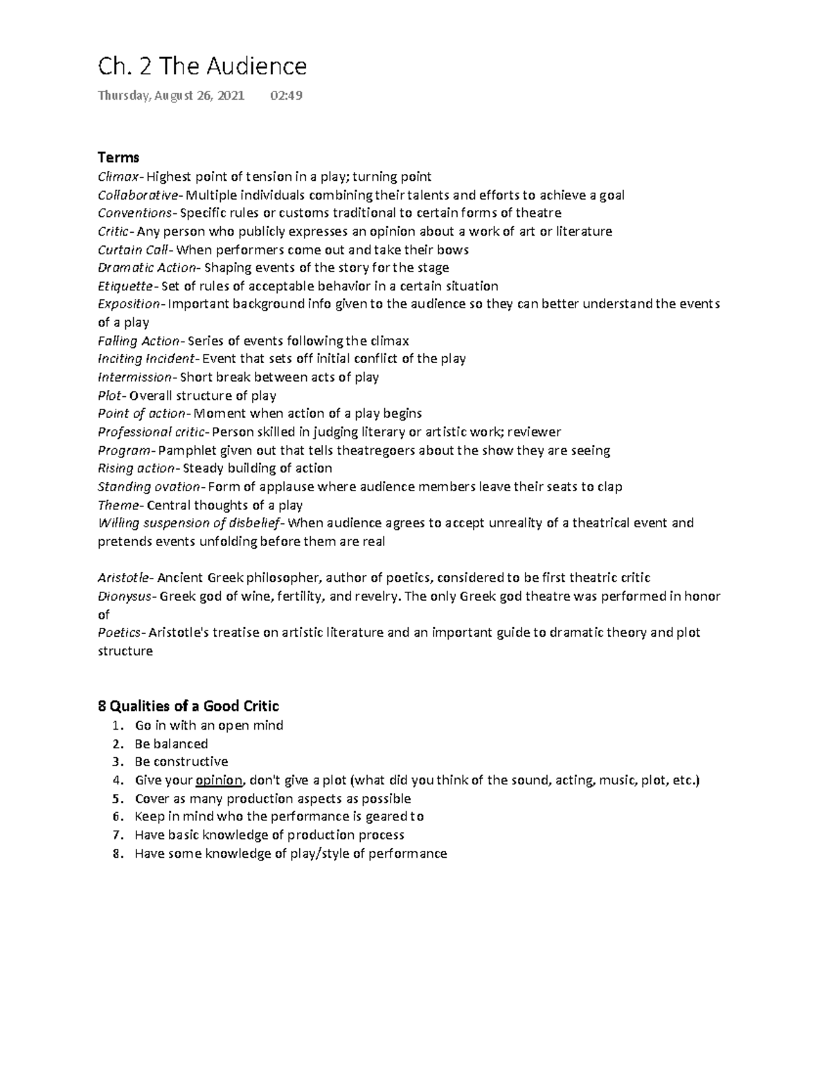 Theatre Ch. 2 Vocab - dĞƌŵƐ ůŝŵĂdžͲ,ŝŐŚĞƐƚ ƉŽŝŶƚ ŽĨ ƚĞŶƐŝŽŶ ŝŶ Ă ƉůĂLJ͖ ...