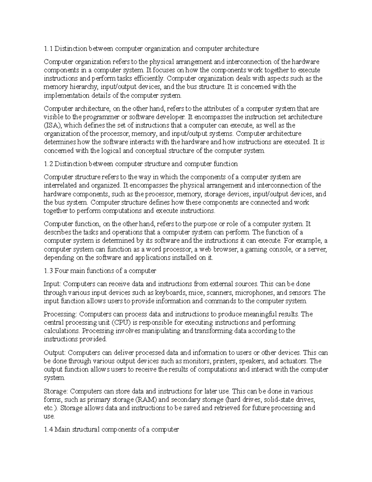 Assessing exercises of chapter 1 - 1 Distinction between computer organization and computer ...