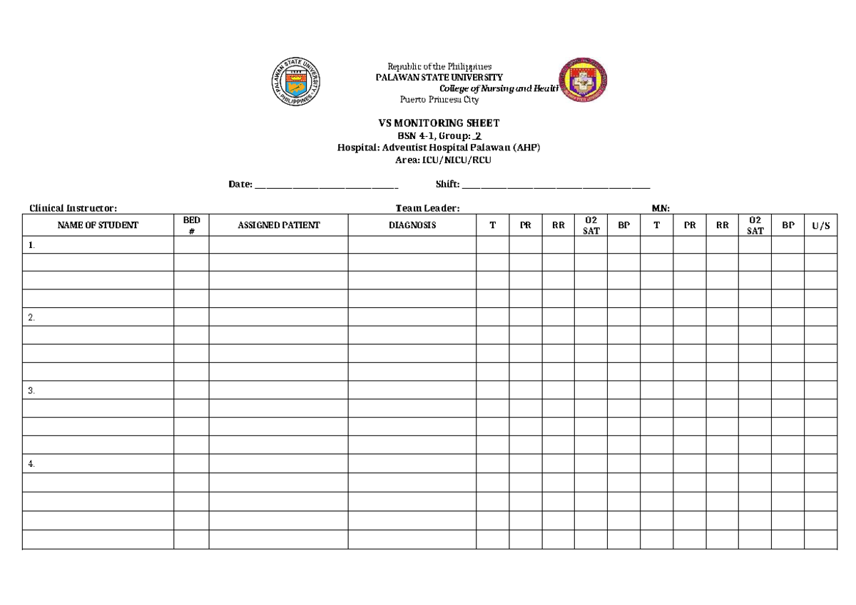 VS Monitoring Sheet og - Republic of the Philippines PALAWAN STATE ...