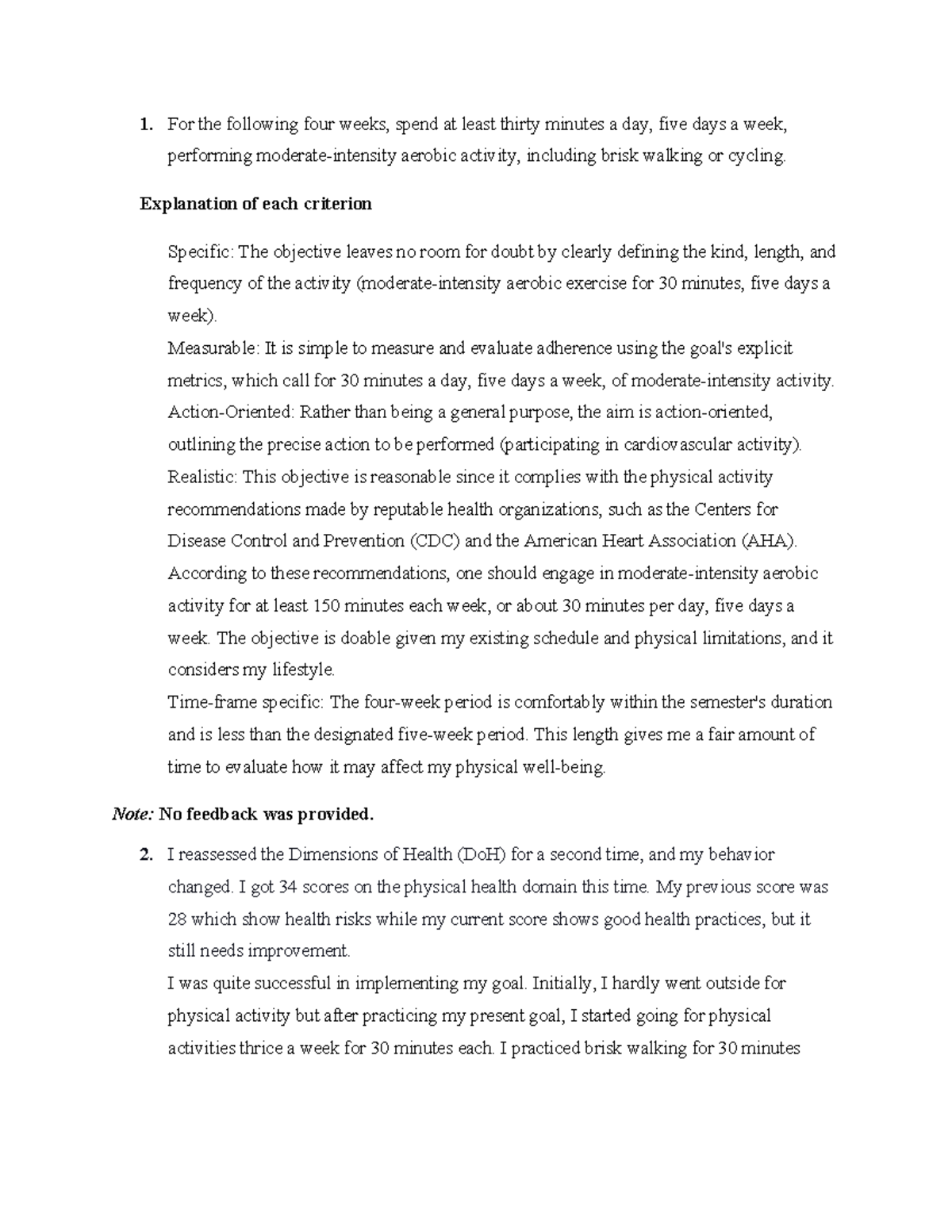 Behavior Change Document 2 Solved - For the following four weeks, spend ...
